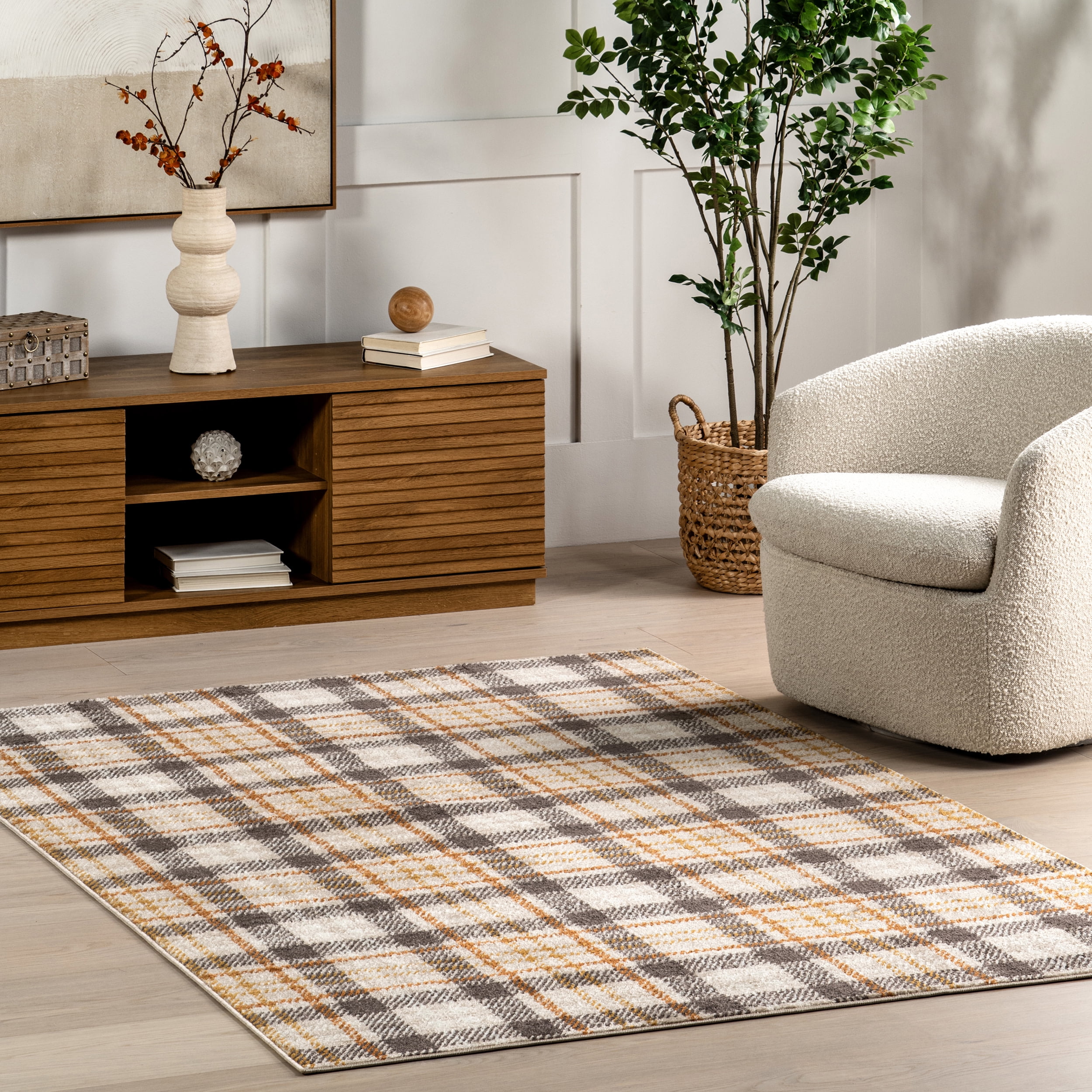 nuLOOM Kalila Retro Plaid Area Rug, 5' 3" x 7' 7", Orange And Ivory ...