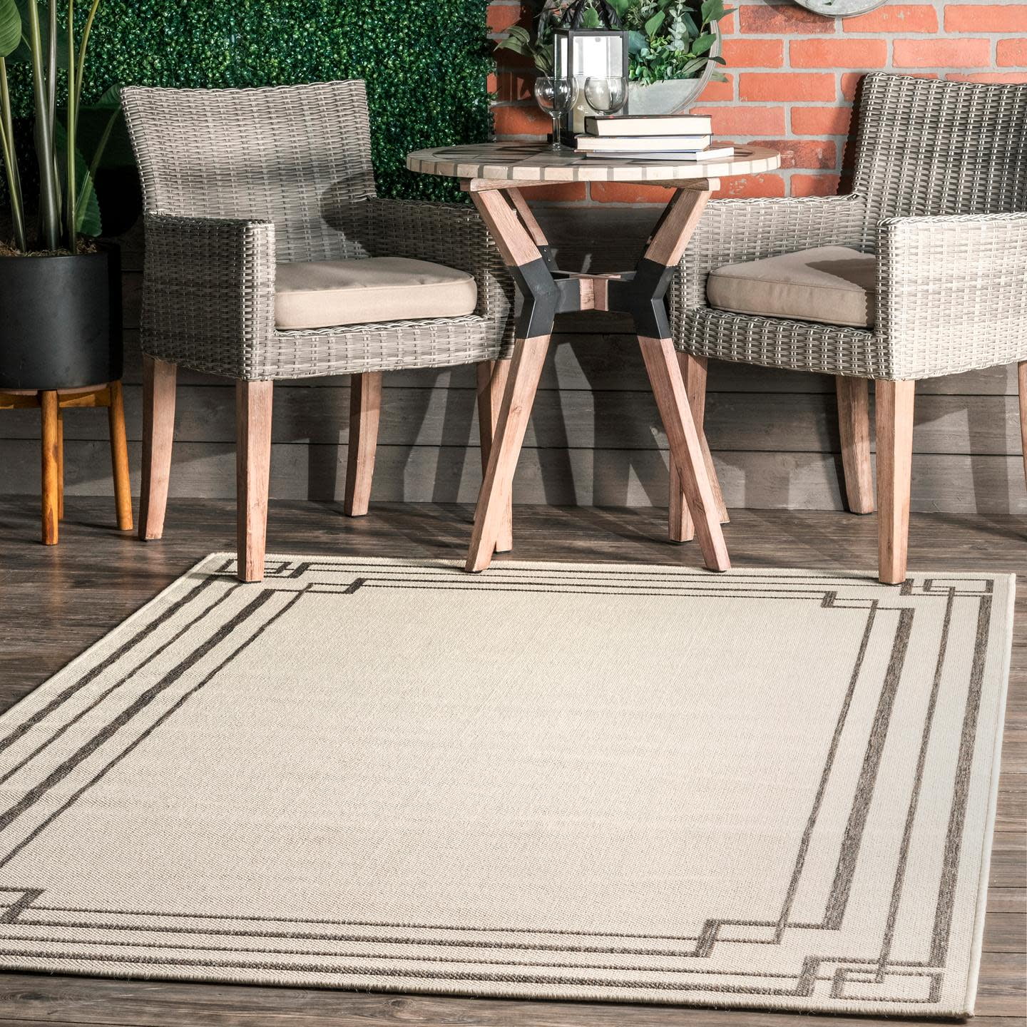 nuLOOM Katalina Simple Border Indoor/Outdoor Area Rug, 8' x 10', Ivory ...