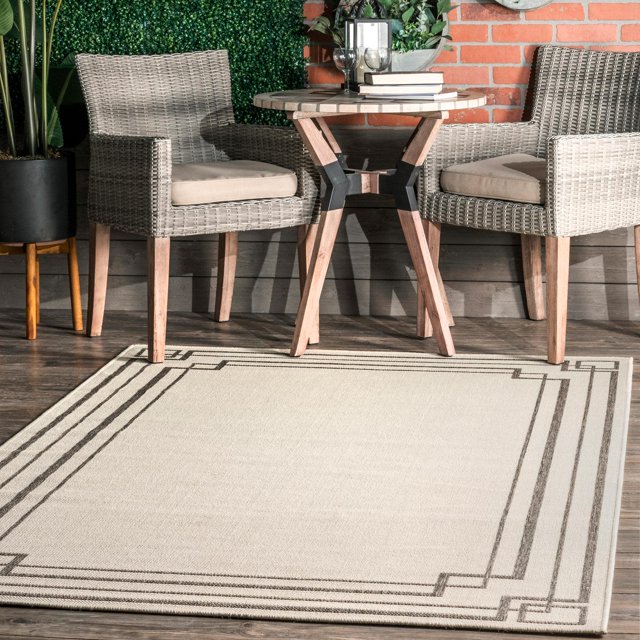 nuLOOM Katalina Simple Border Indoor/Outdoor Area Rug, 8' x 10', Ivory ...