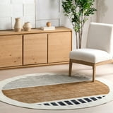nuLOOM Keeva Modern Striped Fringe Area Rug, 8', Round, Keeva Beige ...