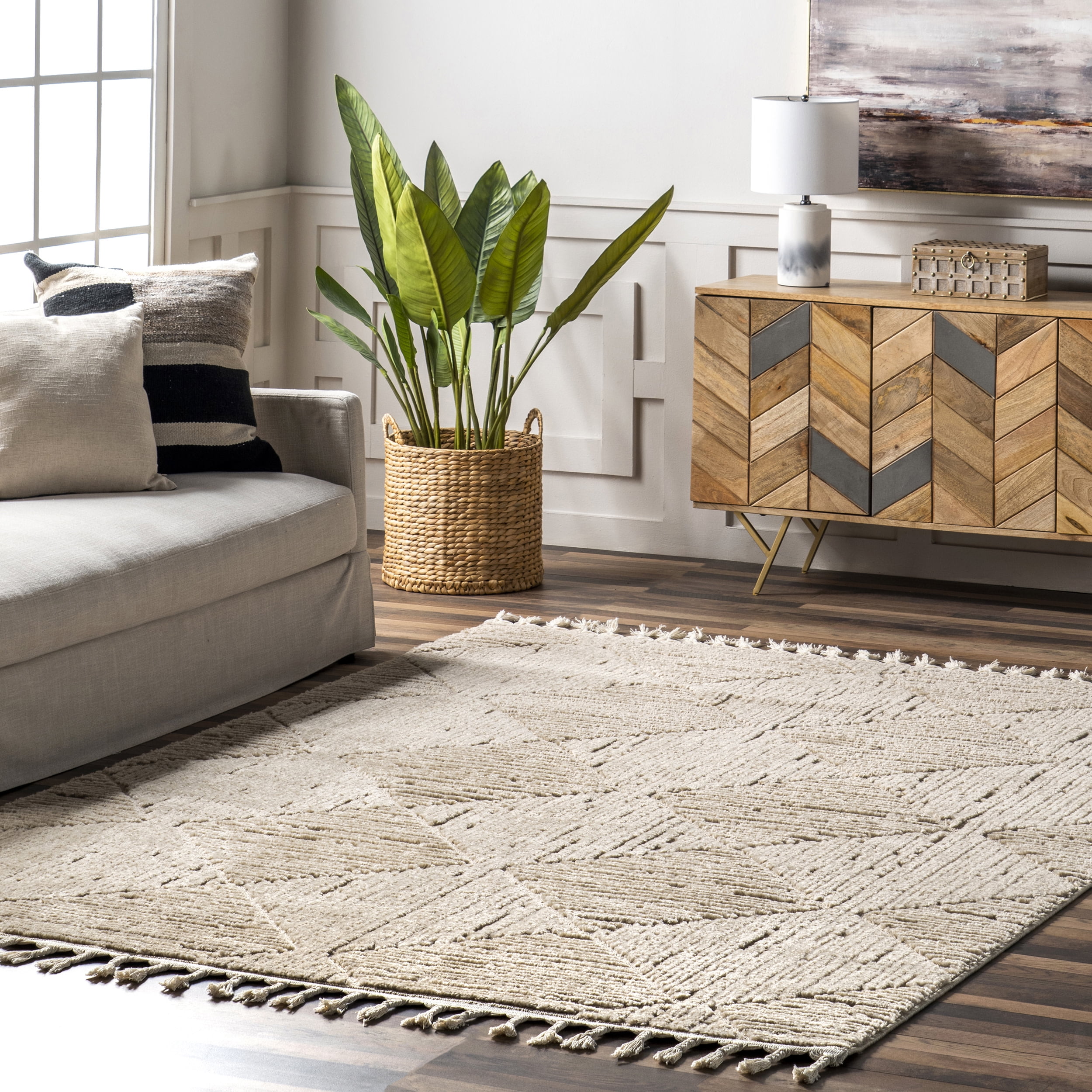 nuLOOM Kerry Textured Geometric Tasseled Jute Backing Area Rug, 9' x 12 ...