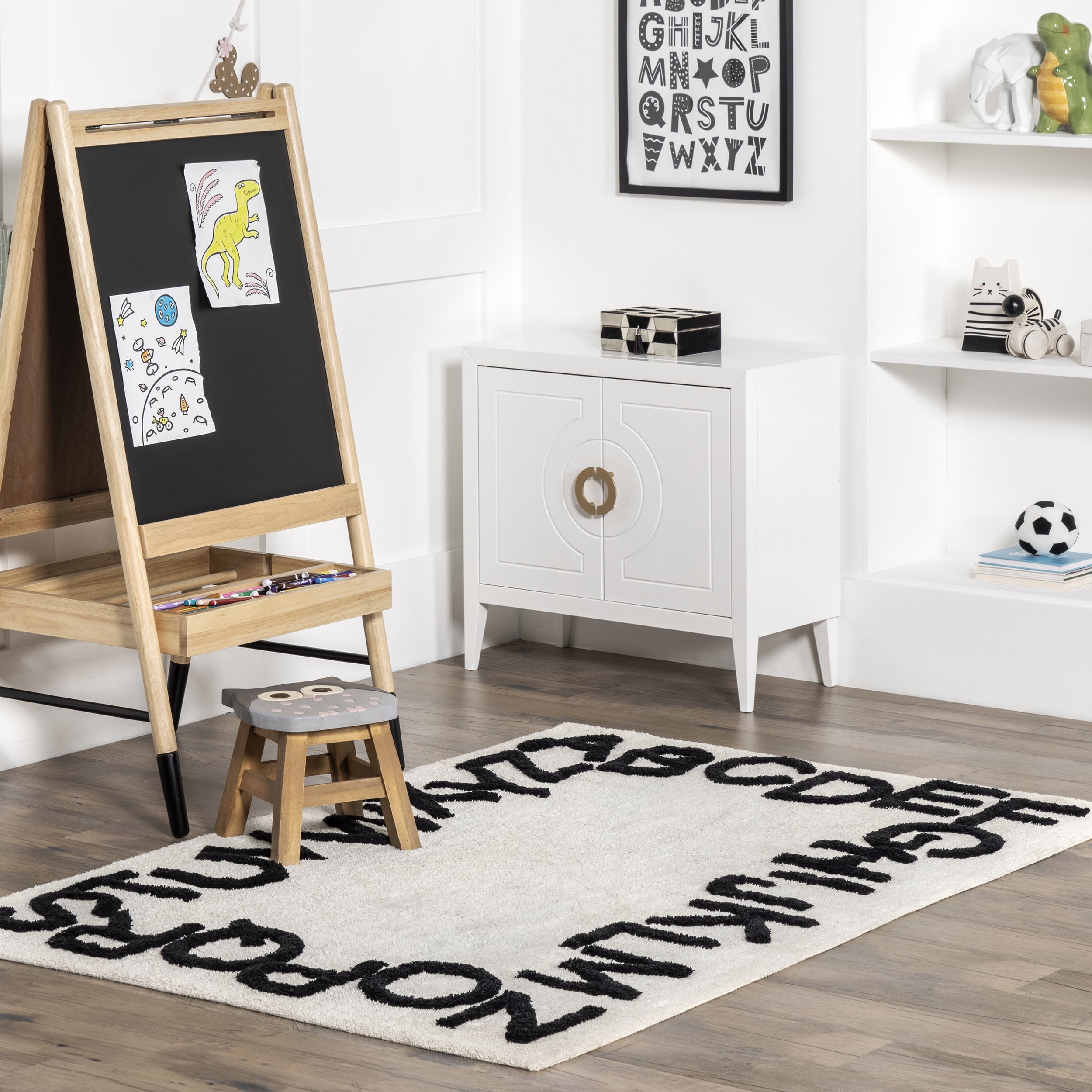 nuLOOM Kids Washable Round Alphabet Rug, 3' x 5', Ivory - Walmart.com