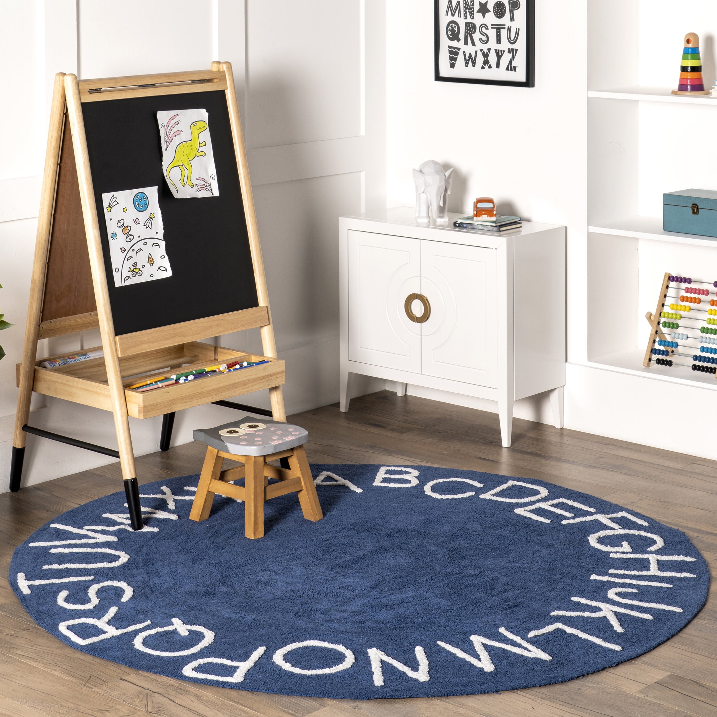 nuLOOM Kids Washable Round Alphabet Rug, 3' x 5', Navy - Walmart.com