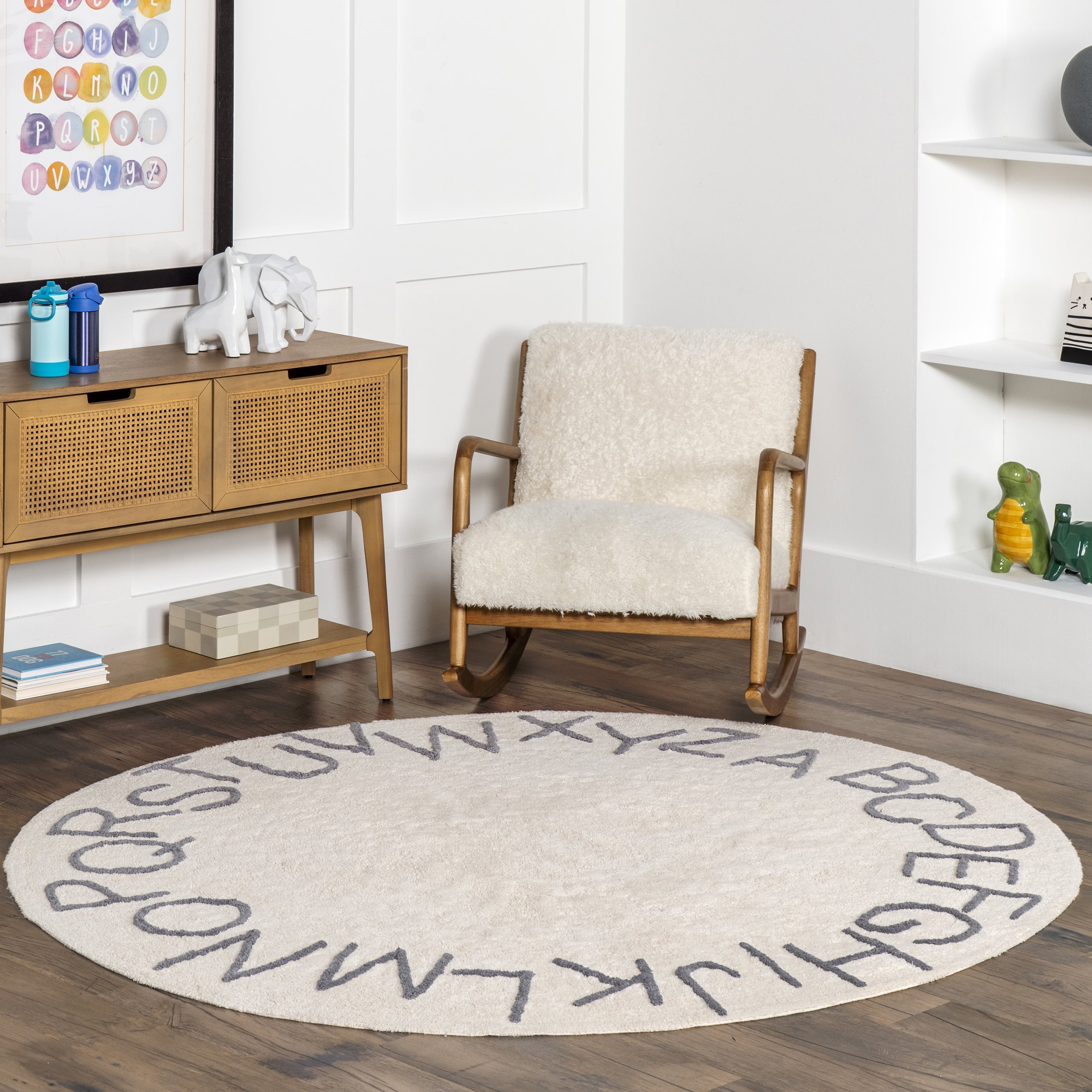 nuLOOM Kids Washable Round Alphabet Rug, 4', Gray - Walmart.com
