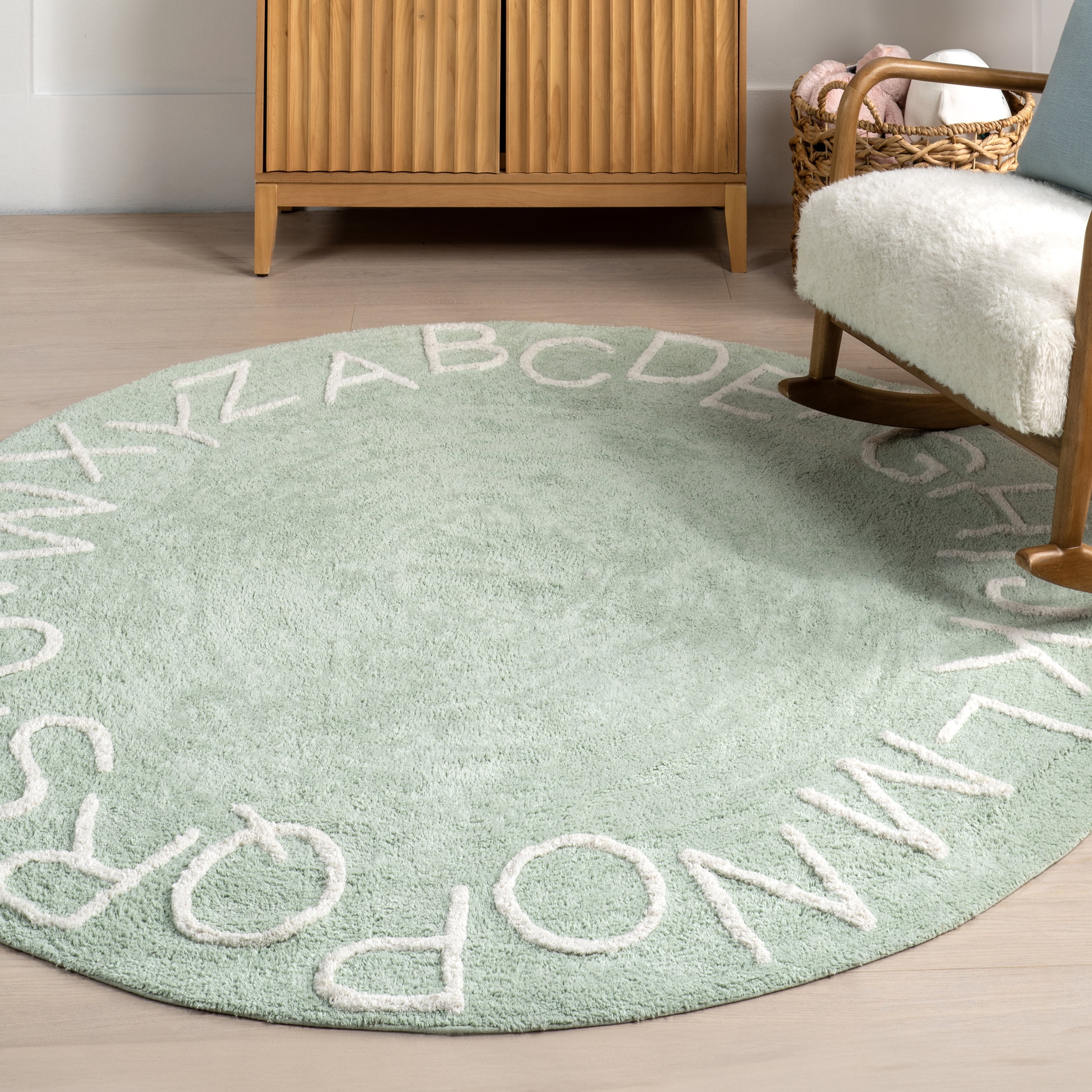 nuLOOM Kids Washable Round Alphabet Rug, 4', Round, Mint Green ...
