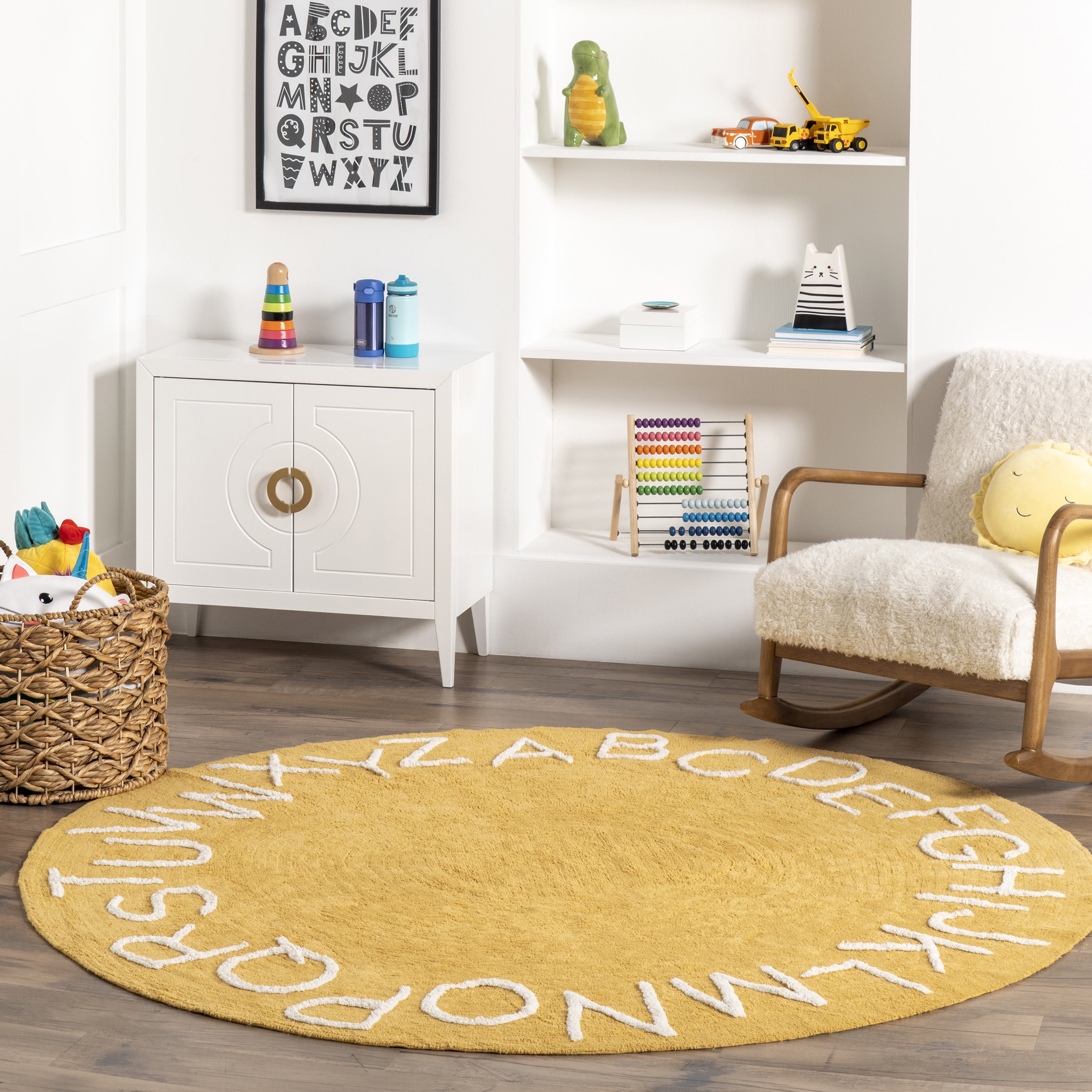 nuLOOM Kids Washable Round Alphabet Rug, 4', Yellow - Walmart.com