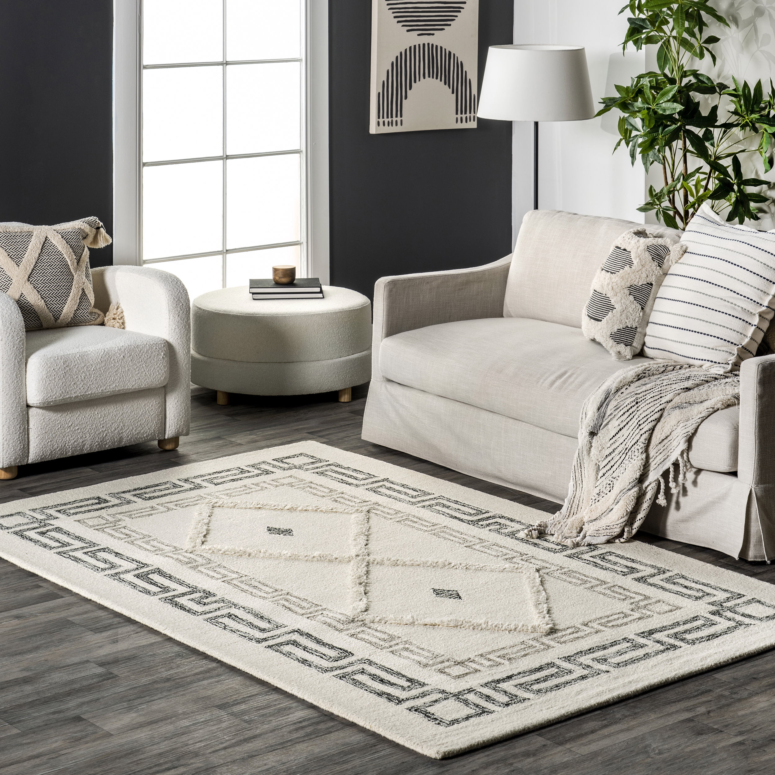nuLOOM Laina Greek Key High/Low Wool Area Rug, 5' x 8', Ivory - Walmart.com