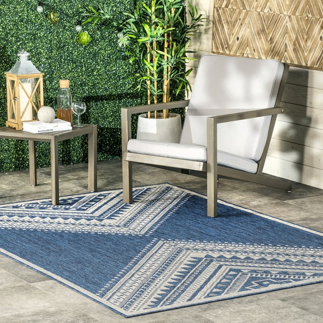 nuLOOM Landry Aztec Indoor/Outdoor Area Rug, 6' 7" x 9', Blue - Walmart.com