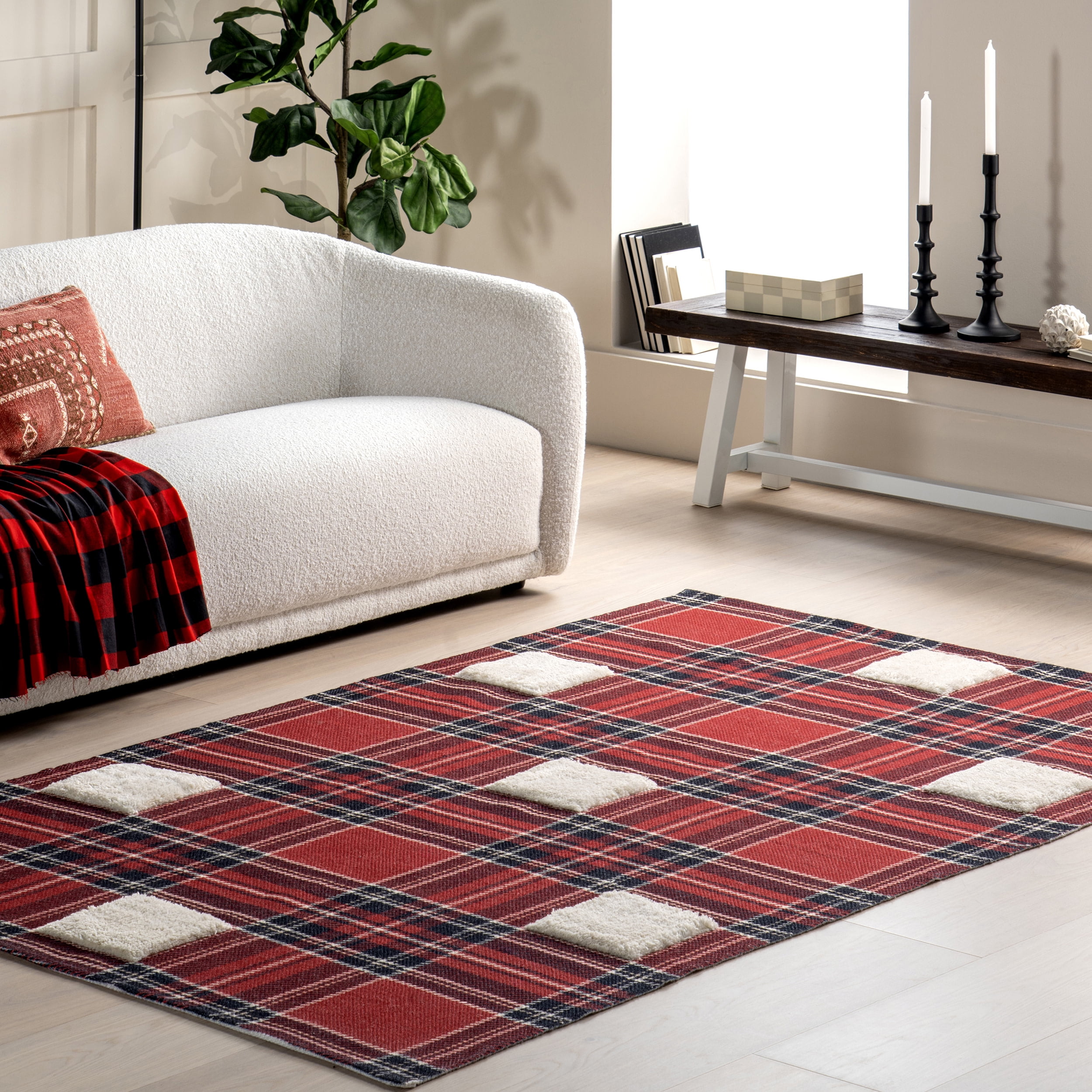 nuLOOM Leena High-Low Checkered Plaid Area Rug, 8' x 10', Red - Walmart.com