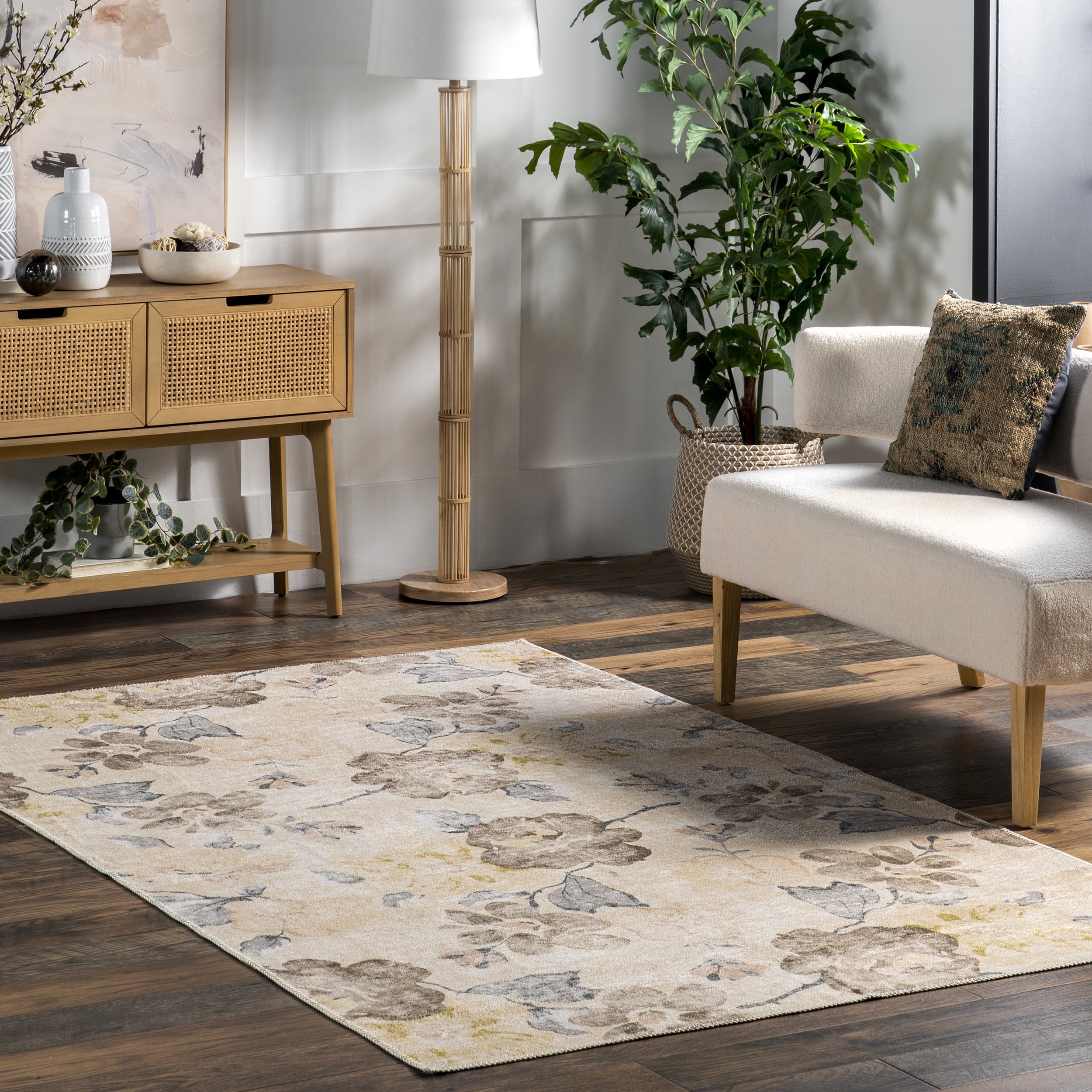 nuLOOM Lilja Vintage Floral Machine Washable Area Rug, 5' x 8', Brown ...