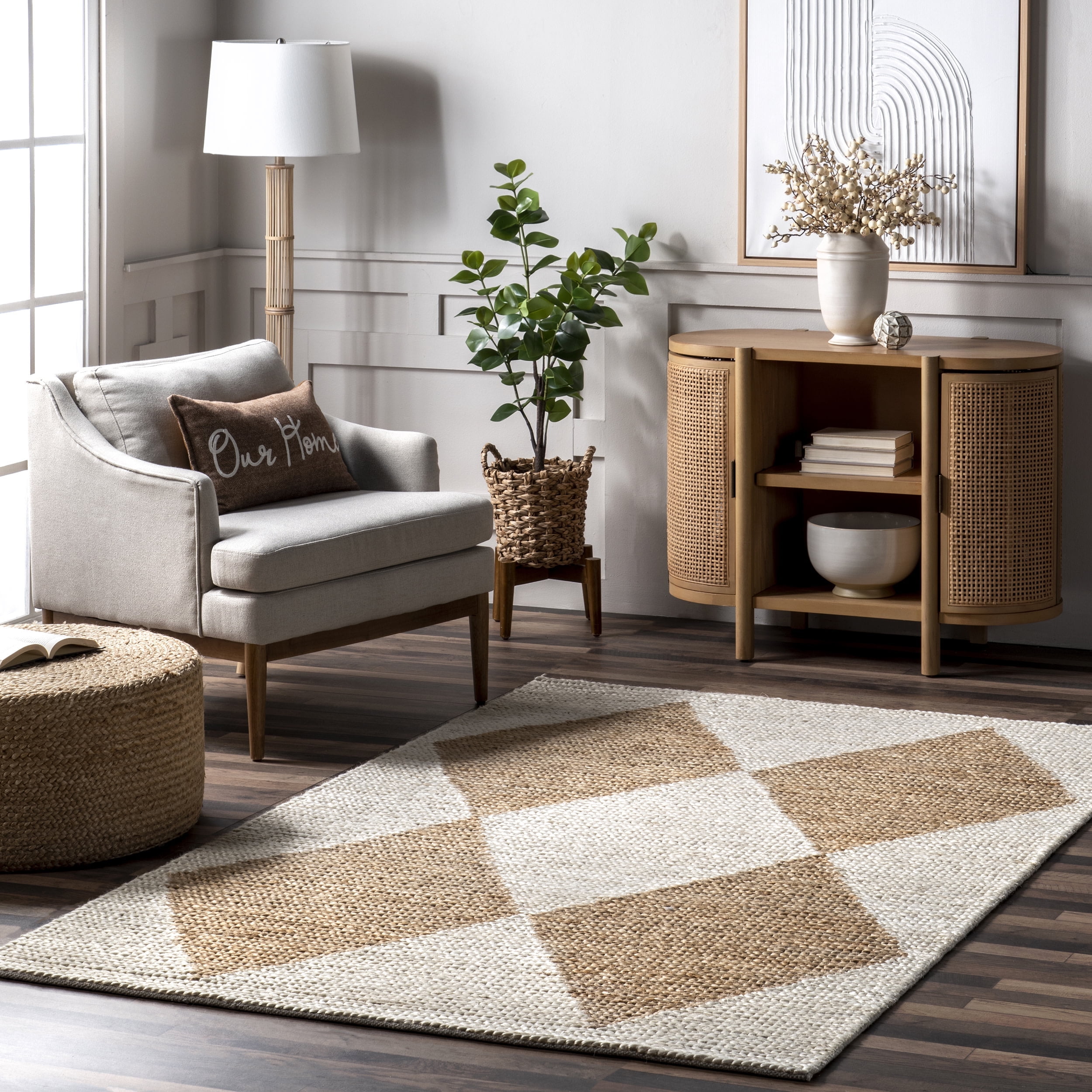 nuLOOM Linnie Bold Diamond Jute Area Rug, 8' x 10', Ivory - Walmart.com