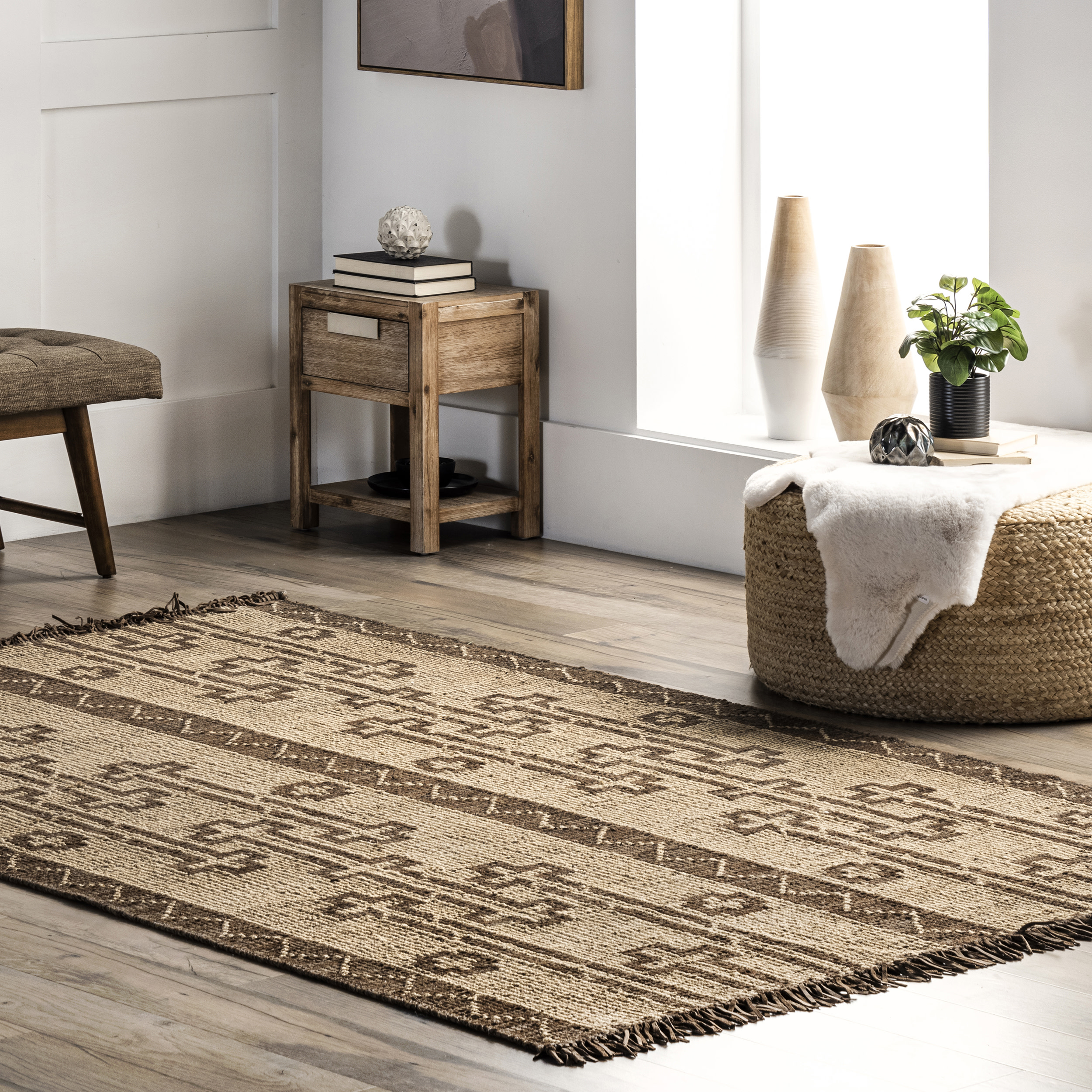 SAFAVIEH Natural Fiber Doreen Geometric Jute Area Rug, Natural/Brown, 5 ...
