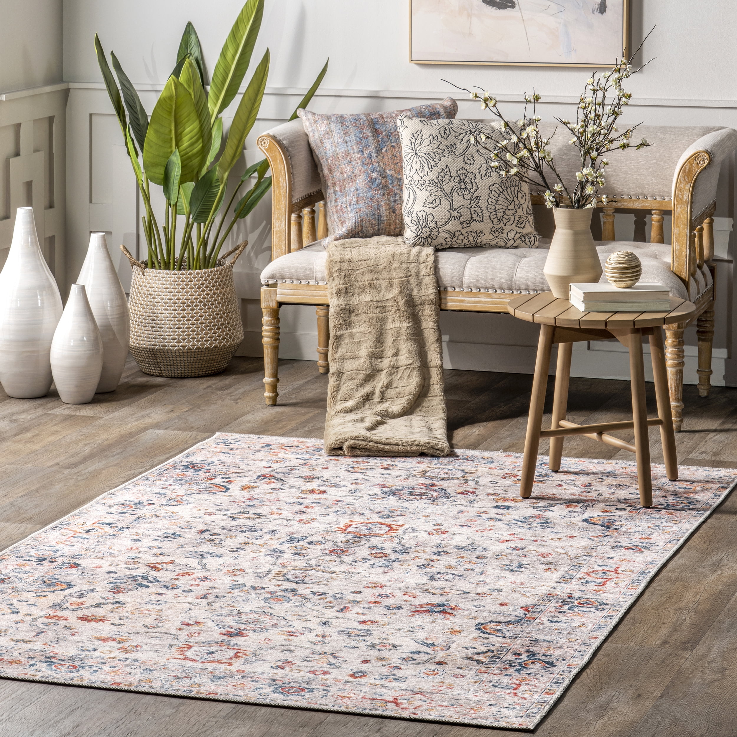 nuLOOM Liza Traditional Faded Cotton Area Rug, 5' 3" x 8', Beige ...