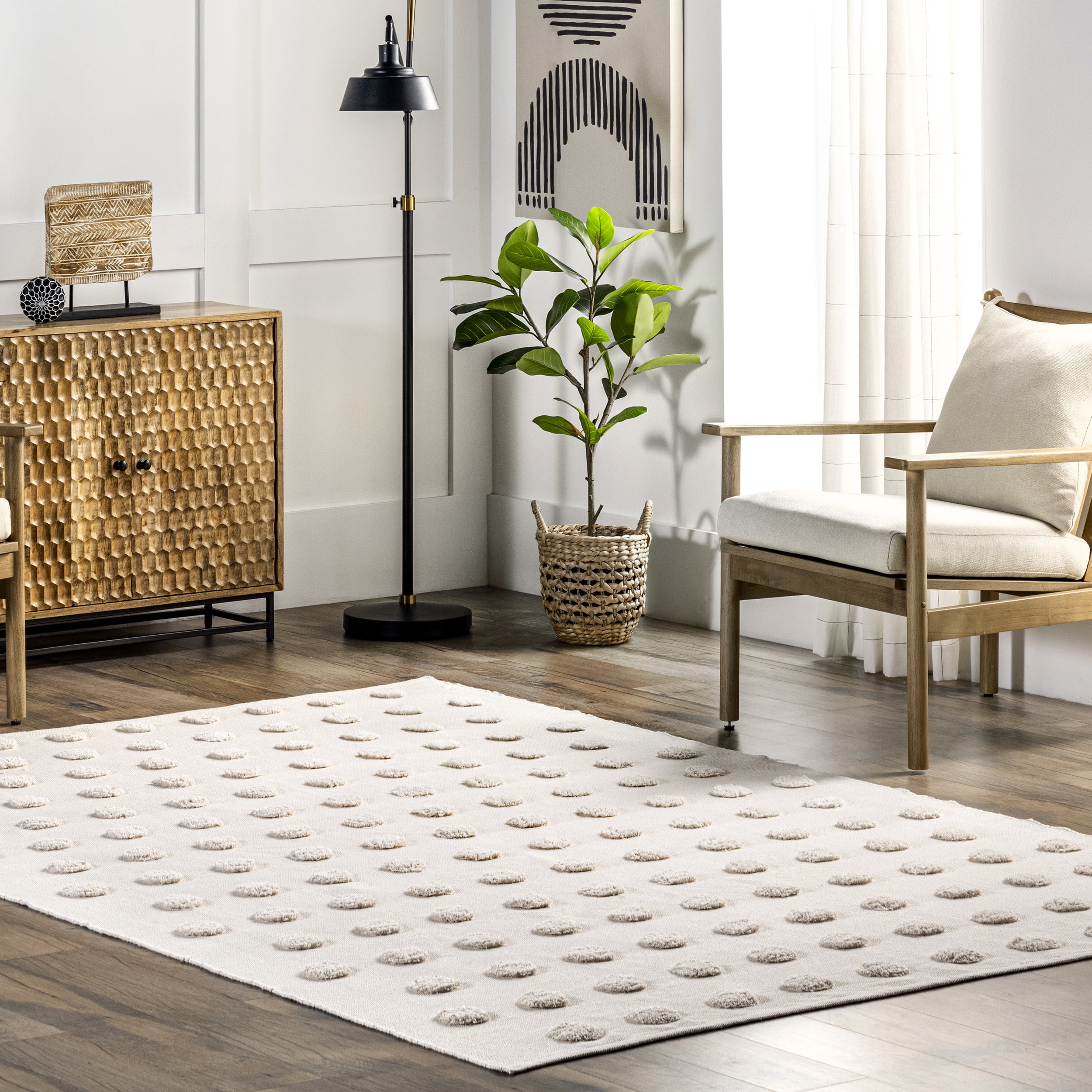 nuLOOM Hand Woven Polka Dot Area Rug 5' x 8' Ivory Soft Durable Indoor ...