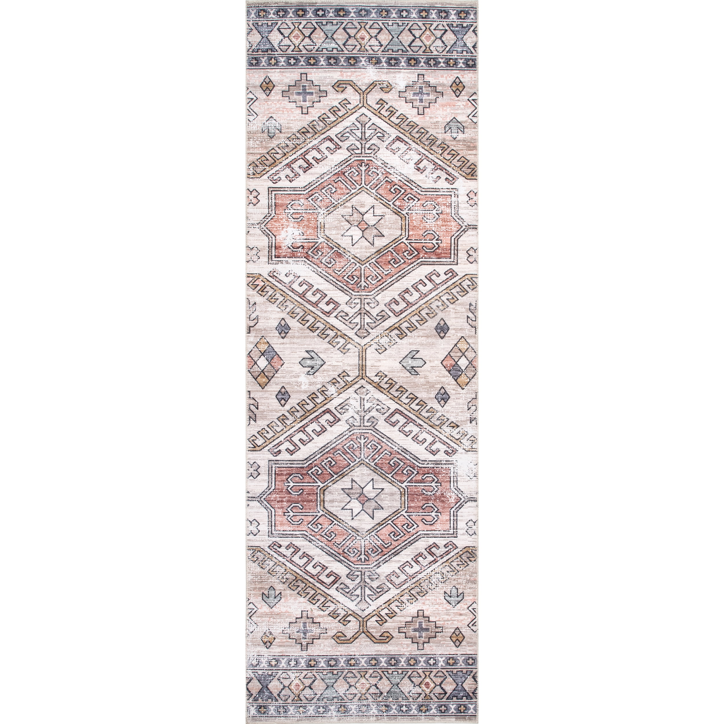 nuLOOM Mae Tribal Motif Machine Washable Peach 2' 6" x 8' Modern Runner ...