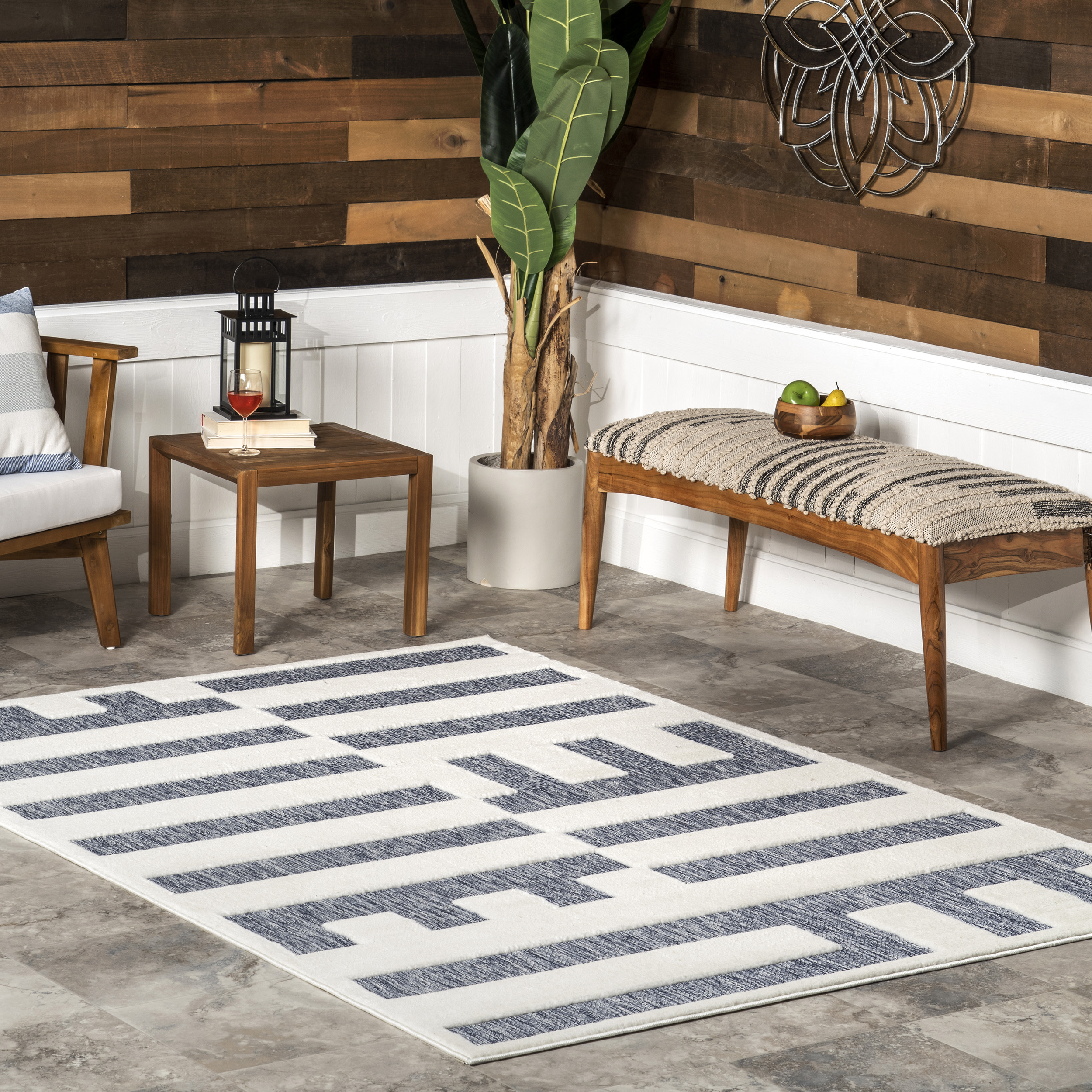 nuLOOM Neri Modern Bars Indoor/Outdoor Area Rug, 5' 3" x 7' 7", Beige ...