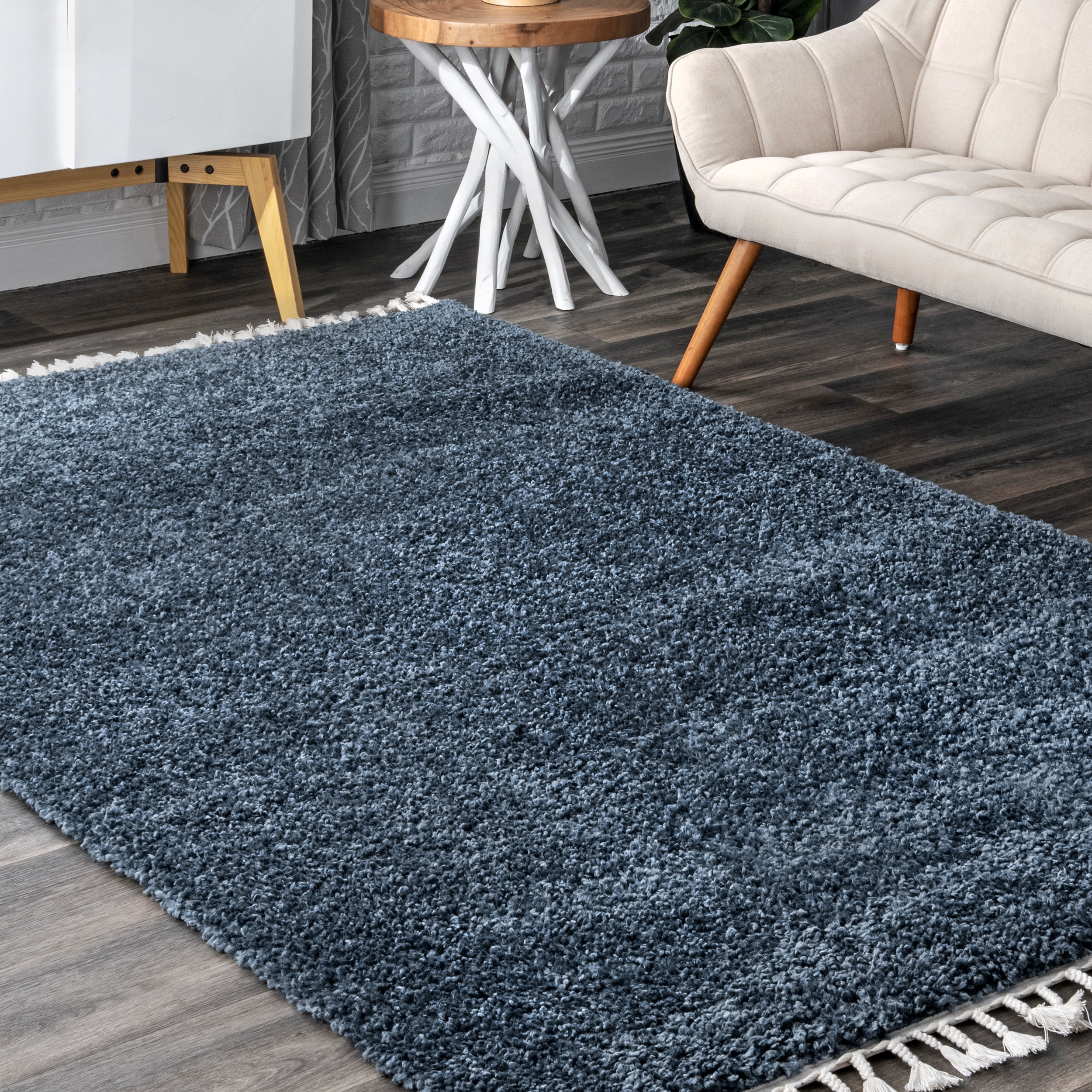 nuLOOM Neva Plush Shag Area Rug, Textured Solid Indoor, 10' x 14', Blue ...