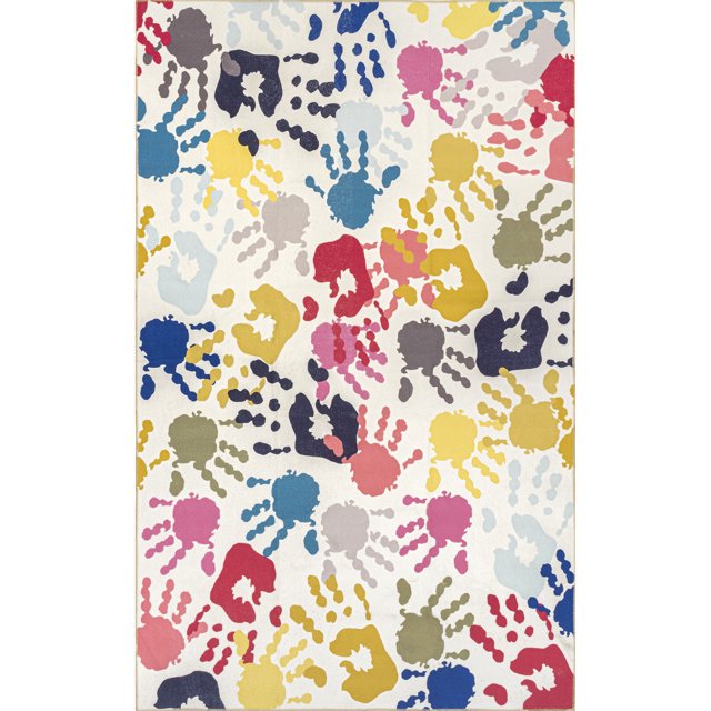 nuLOOM Pinkie Machine Washable Handprint Kids Area Rug, 8' x 10', Multi ...