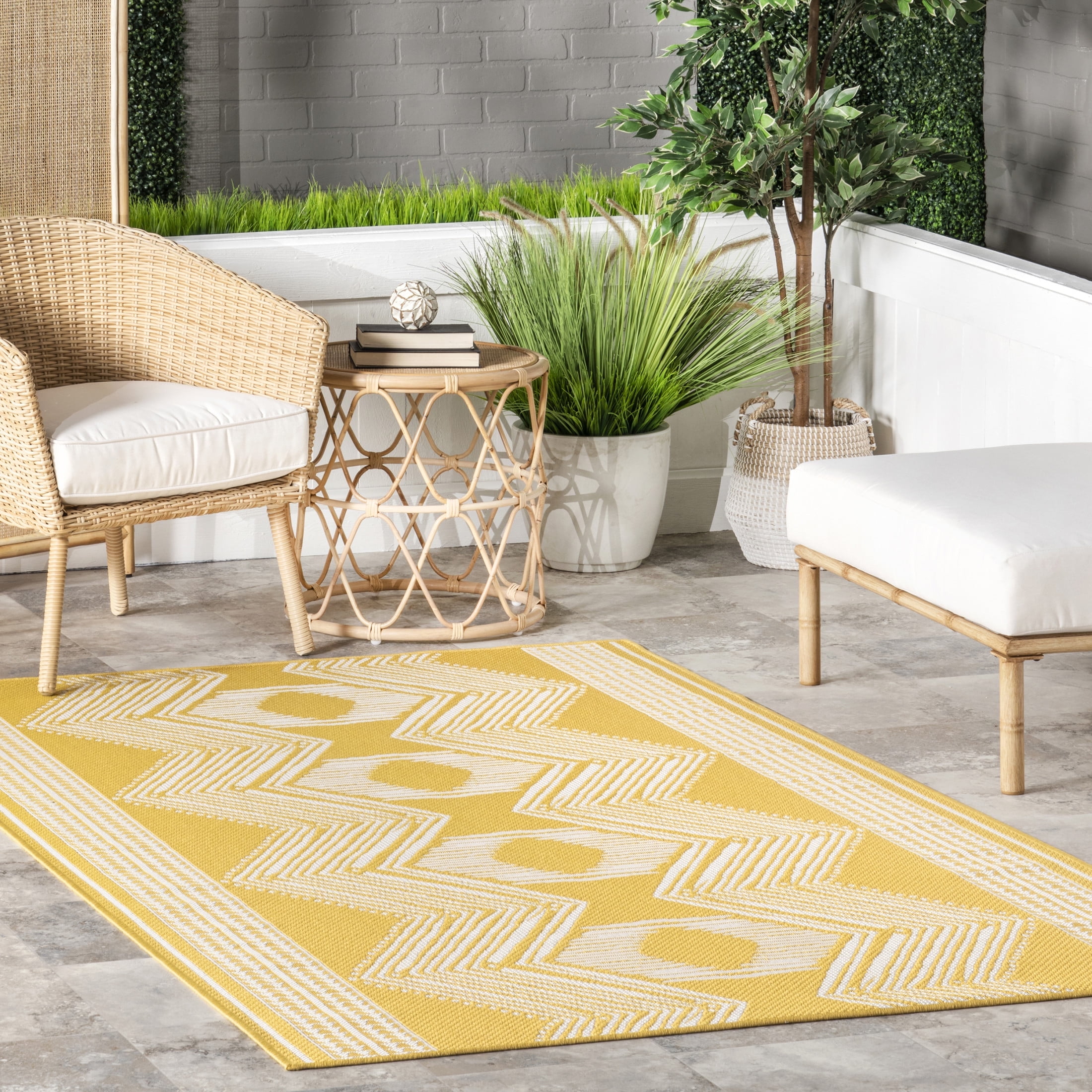 nuLOOM Ranya Tribal Indoor/Outdoor Area Rug, 9' 6" x 12', Ranya Yellow ...