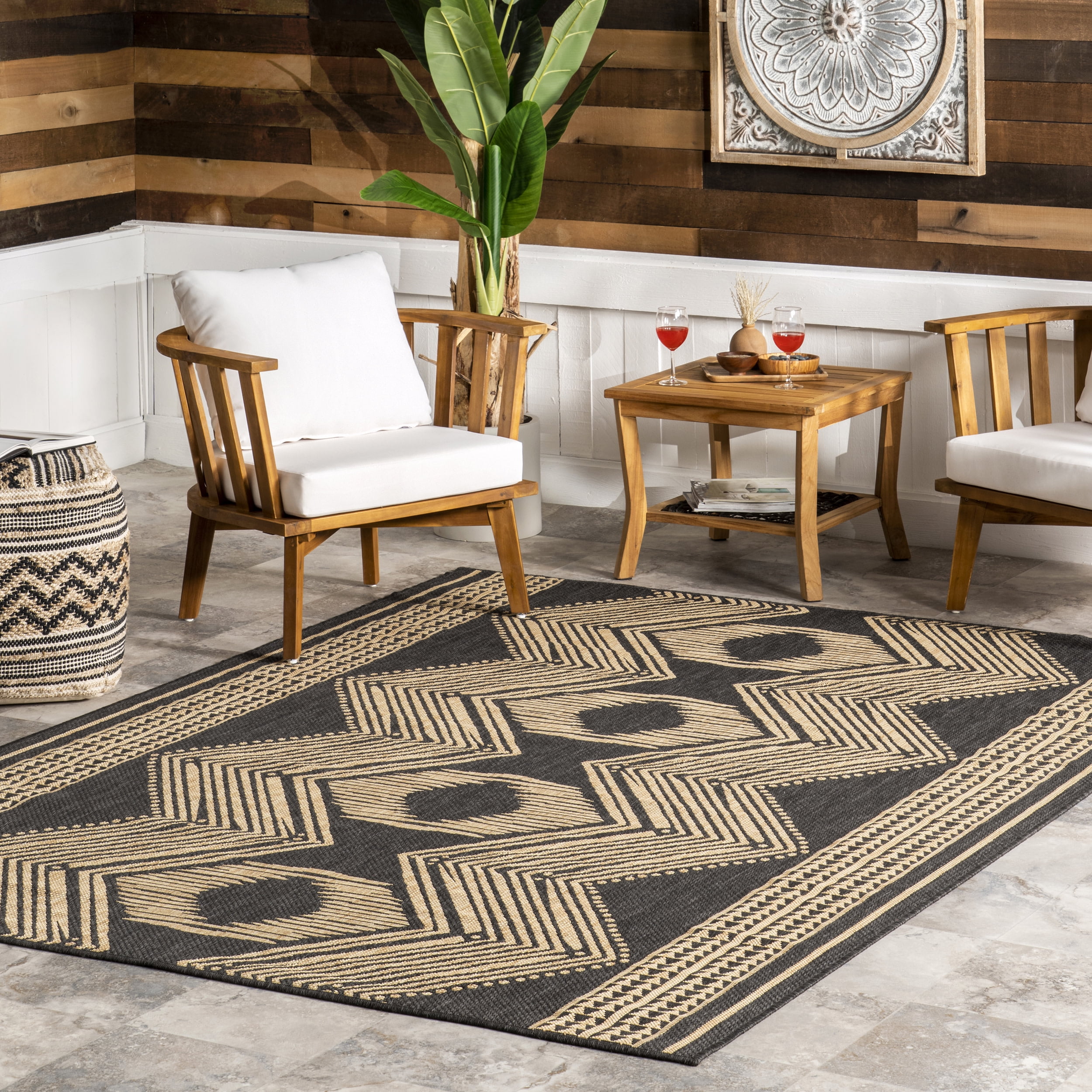 nuLOOM Ranya Tribal Indoor/Outdoor Dark Grey 5' x 8' Casual Area Rug ...