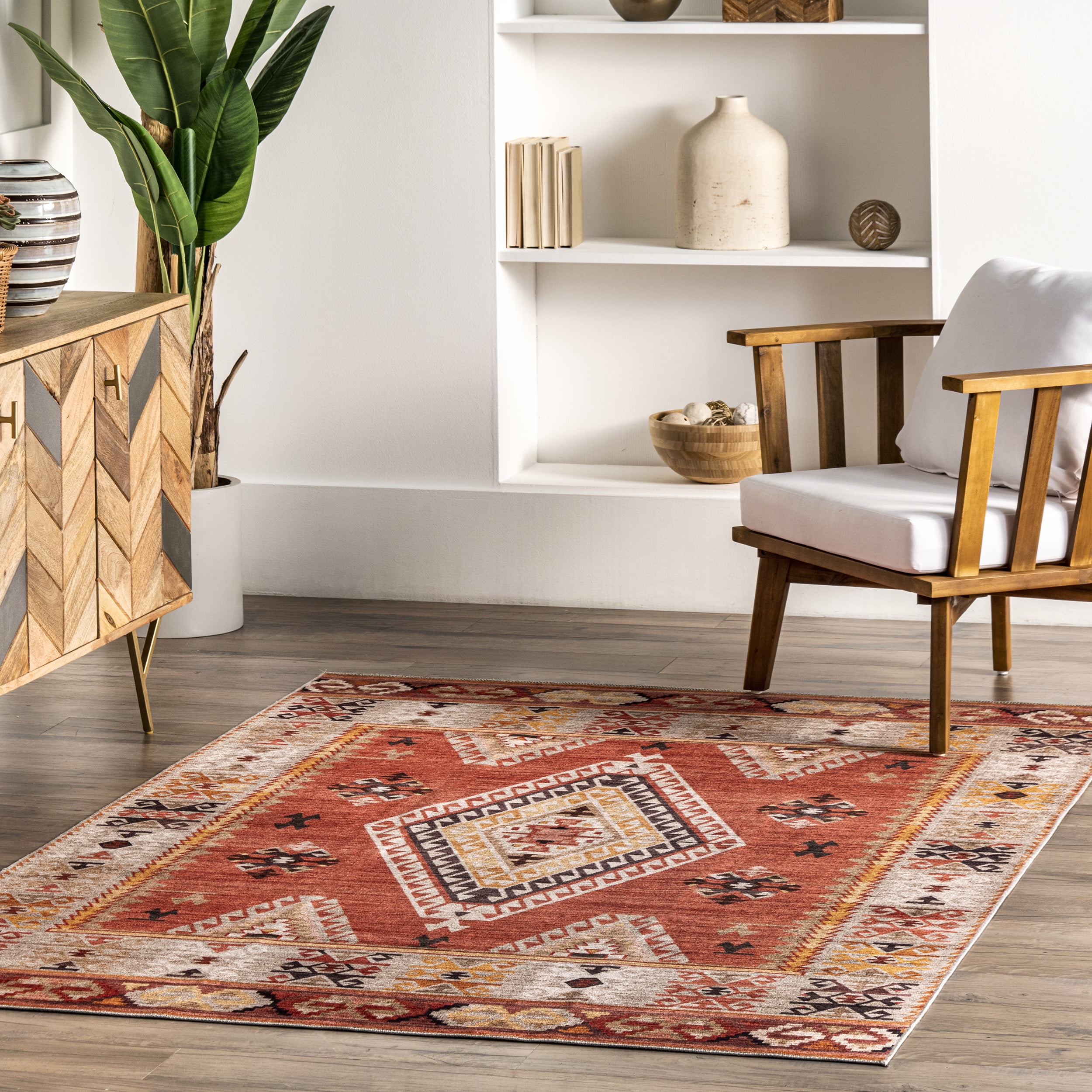 nuLOOM Reda Aztec Bordered Machine Washable Area Rug, 8' x 10', Burnt ...