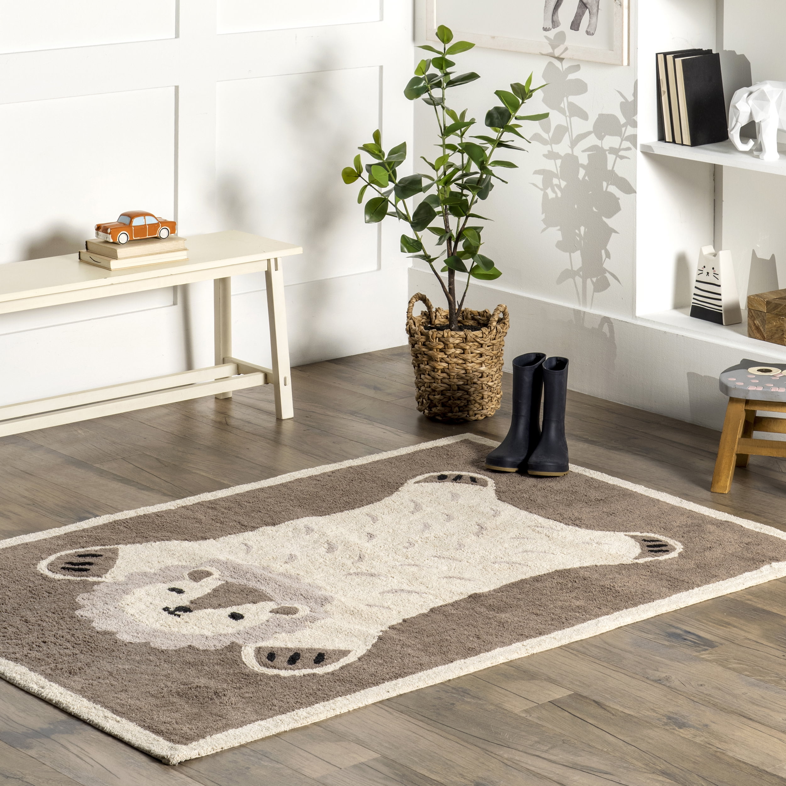 nuLOOM Reika Lion Cub Machine Washable Kids Area Rug, 4' x 6', Brown ...