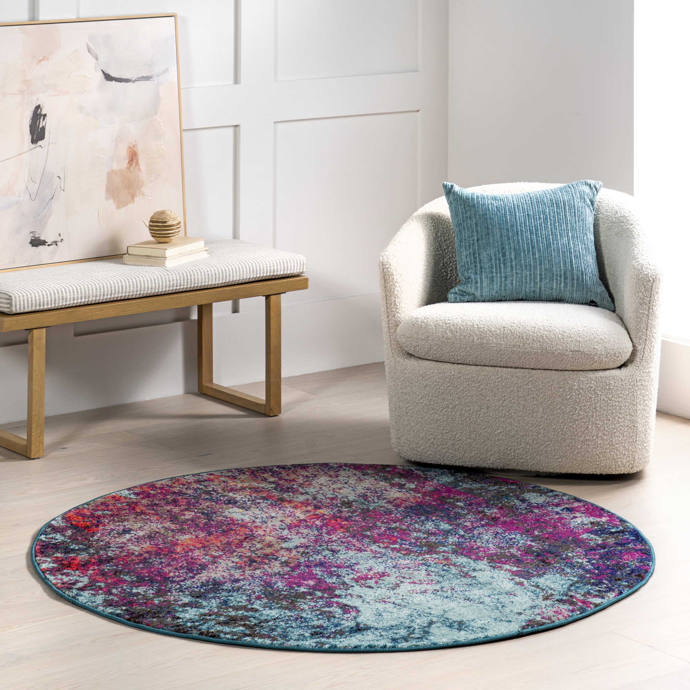 nuLOOM Reva Colorful Abstract Area Rug, 5', Round, Reva Multicolor ...