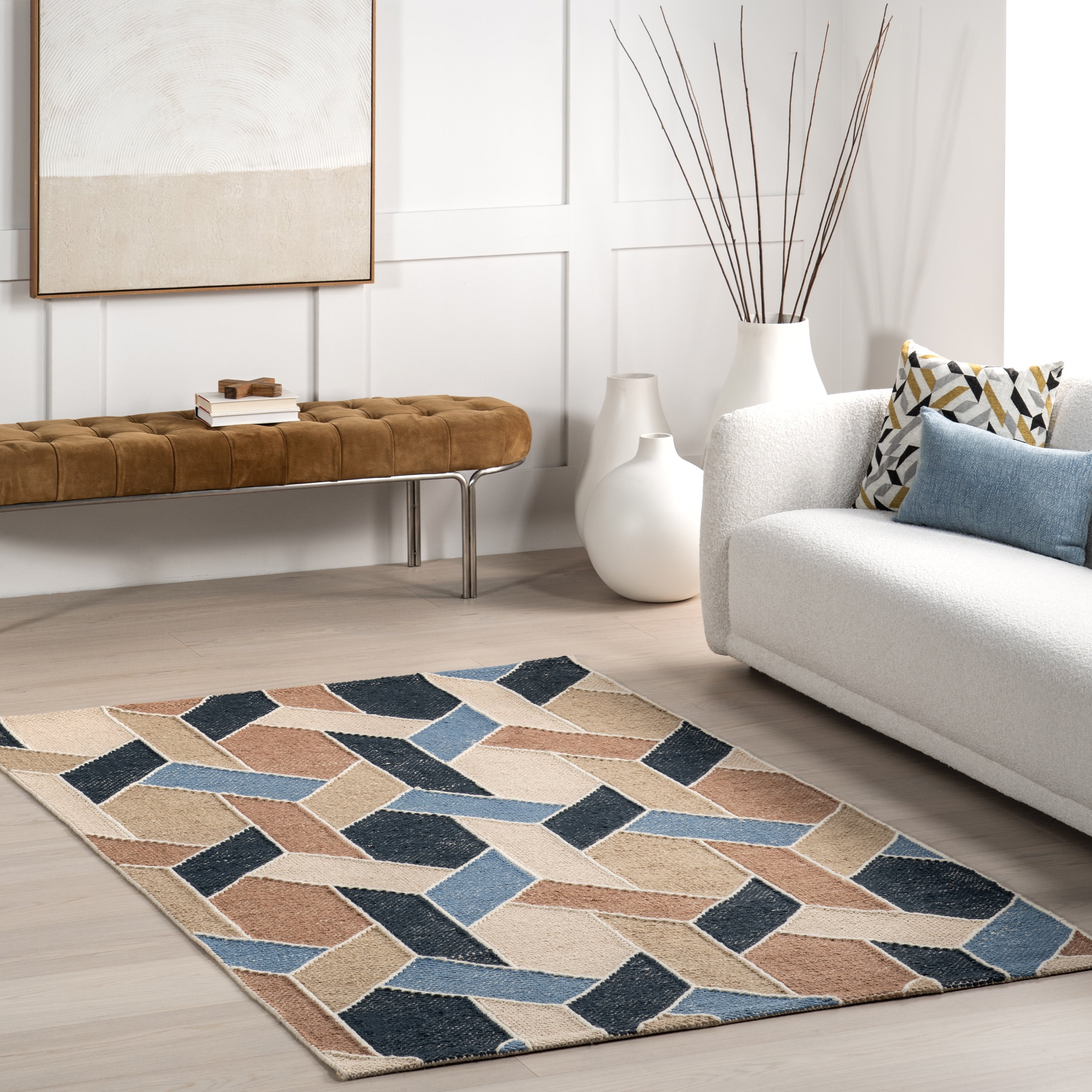 nuLOOM Rhea Abstract Geometric Coton Area Rug, 7' 6" x 9' 6", Blue ...