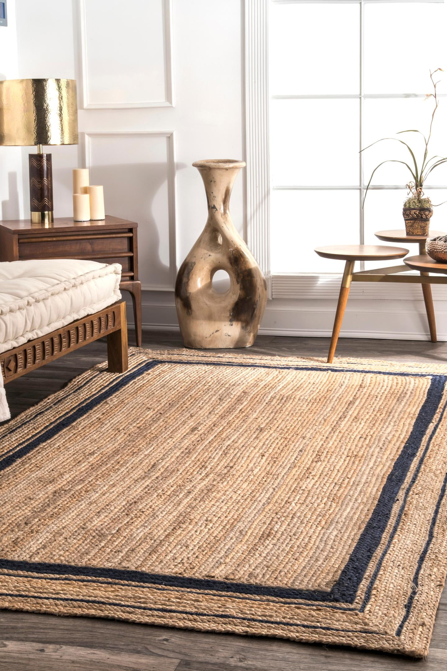 nuLOOM Rikki Braided Border Jute Area Rug, 3' x 5', Navy - Walmart.com
