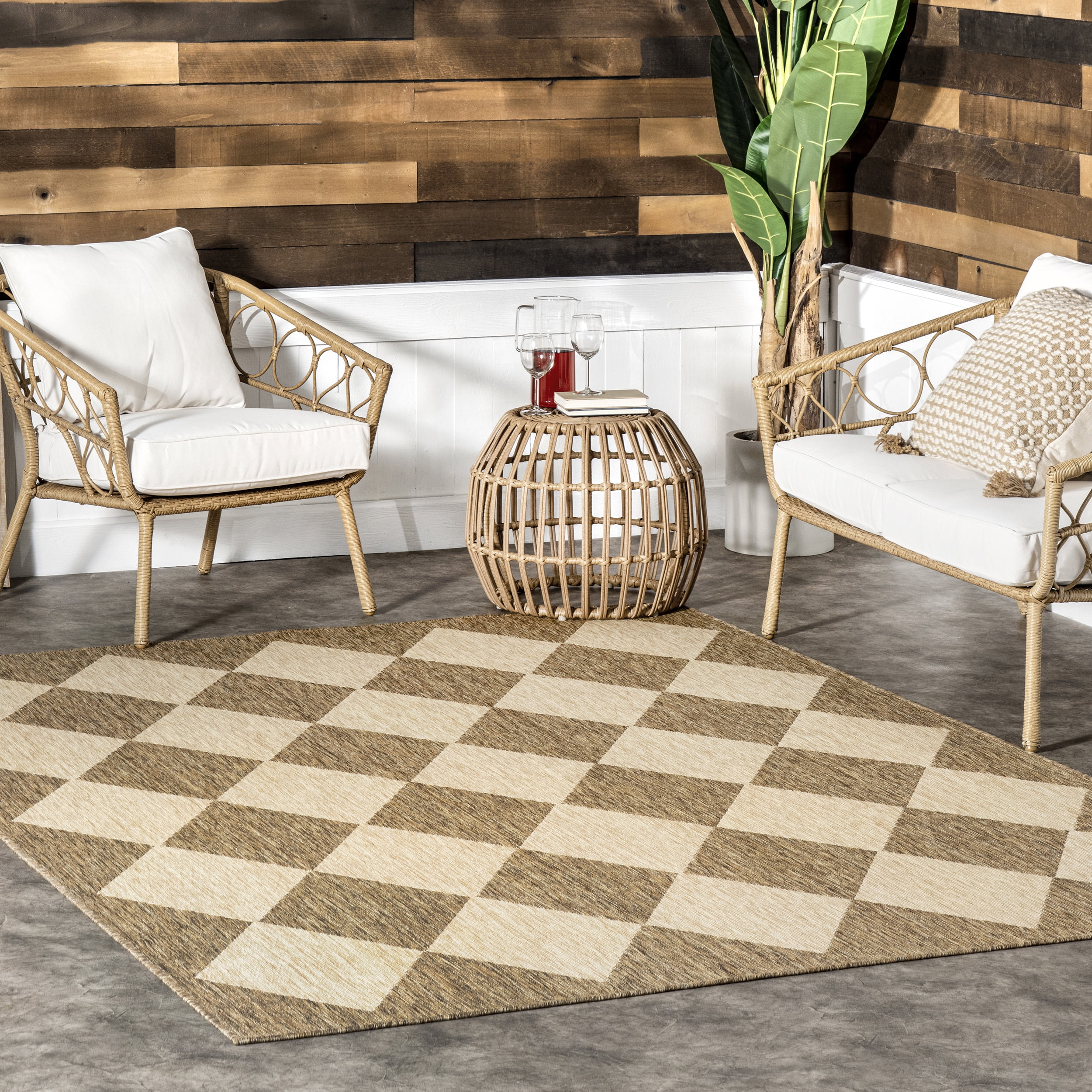 nuLOOM Sabina Diamond Weave Indoor/Outdoor Brown Area Rug, 8'x10 ...
