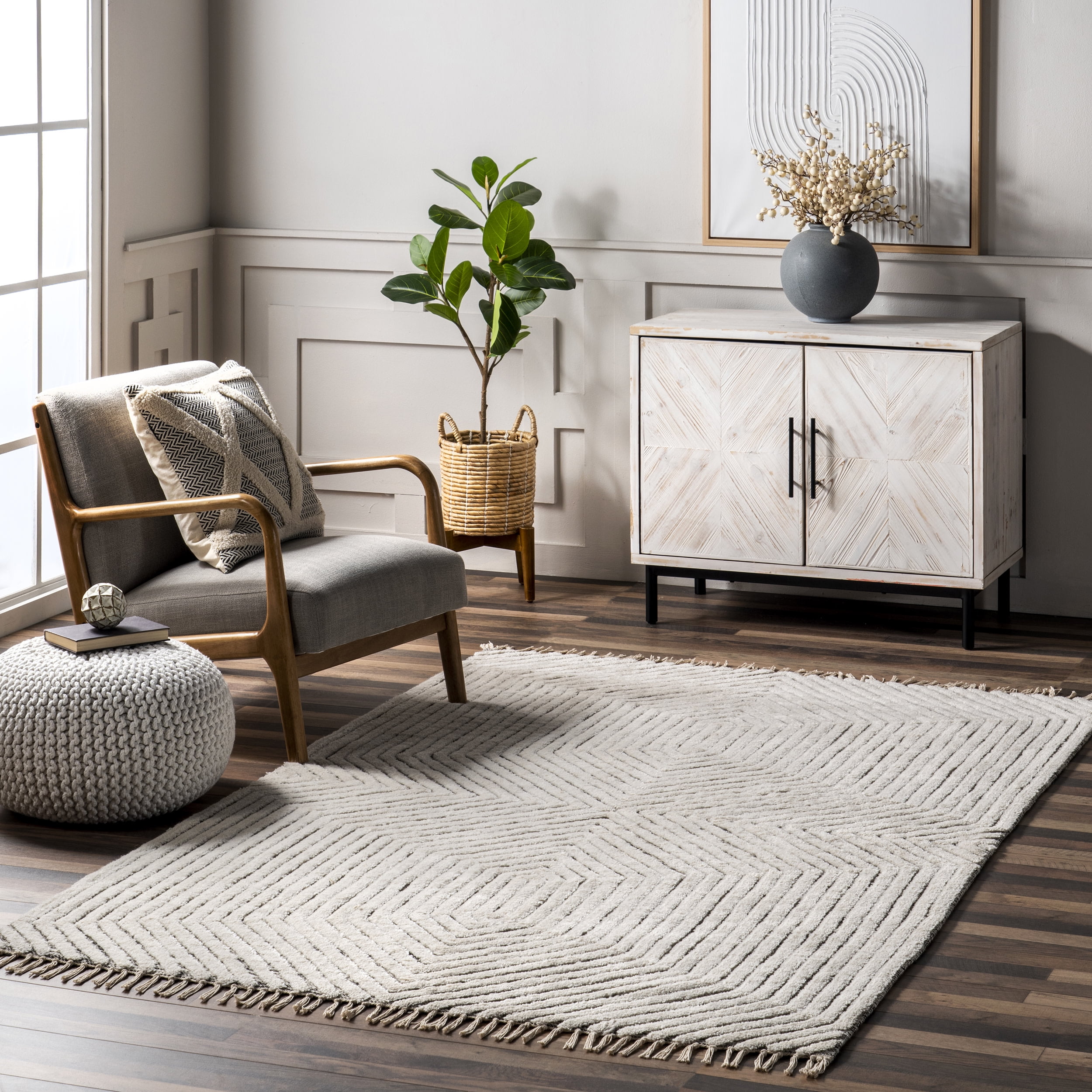 nuLOOM Sherrell Modern High/Low Tassel Area Rug, 8' x 10', Ivory ...