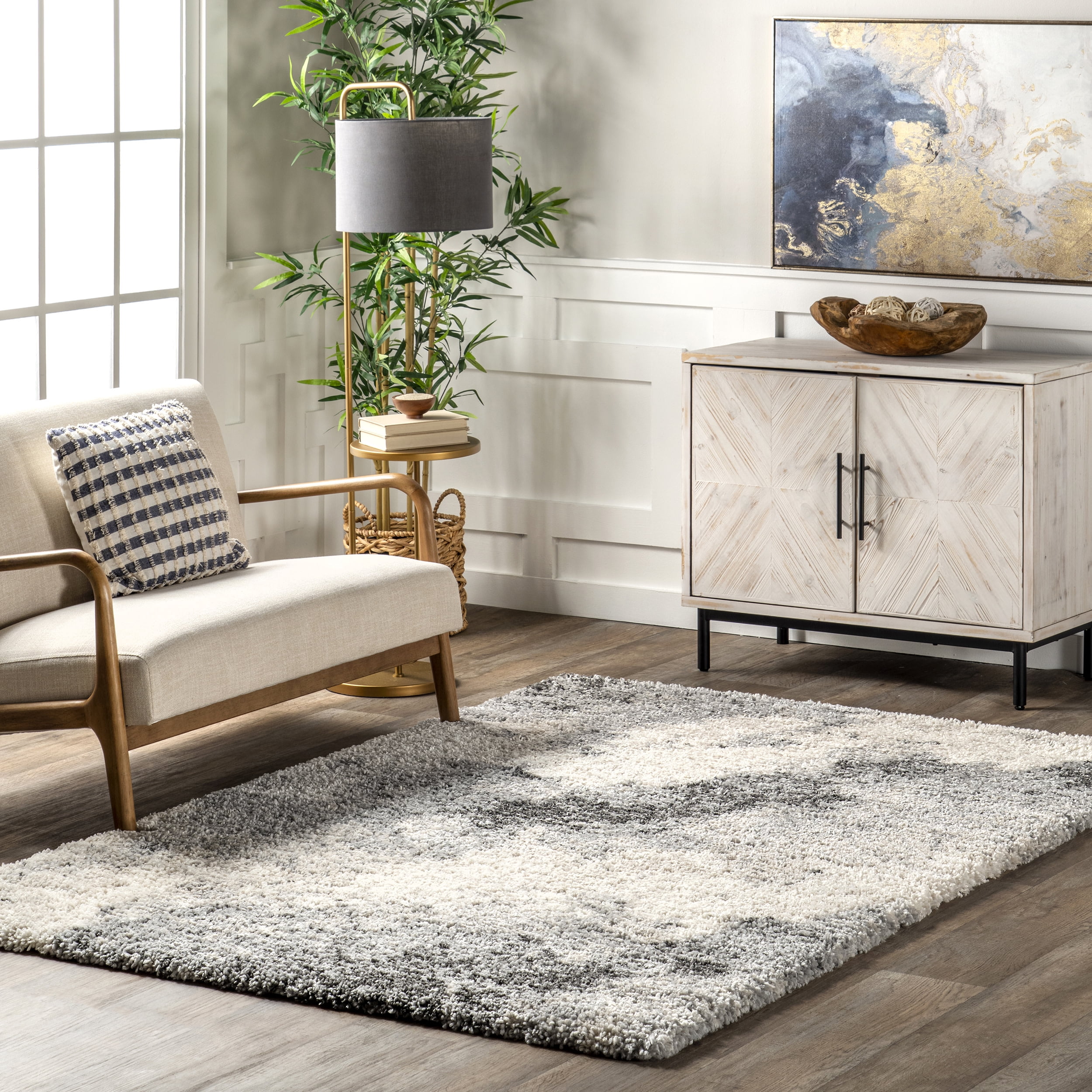 nuLOOM Sidonie Abstract Clouds Shag Area Rug, 5' x 7' 7", Light Gray ...