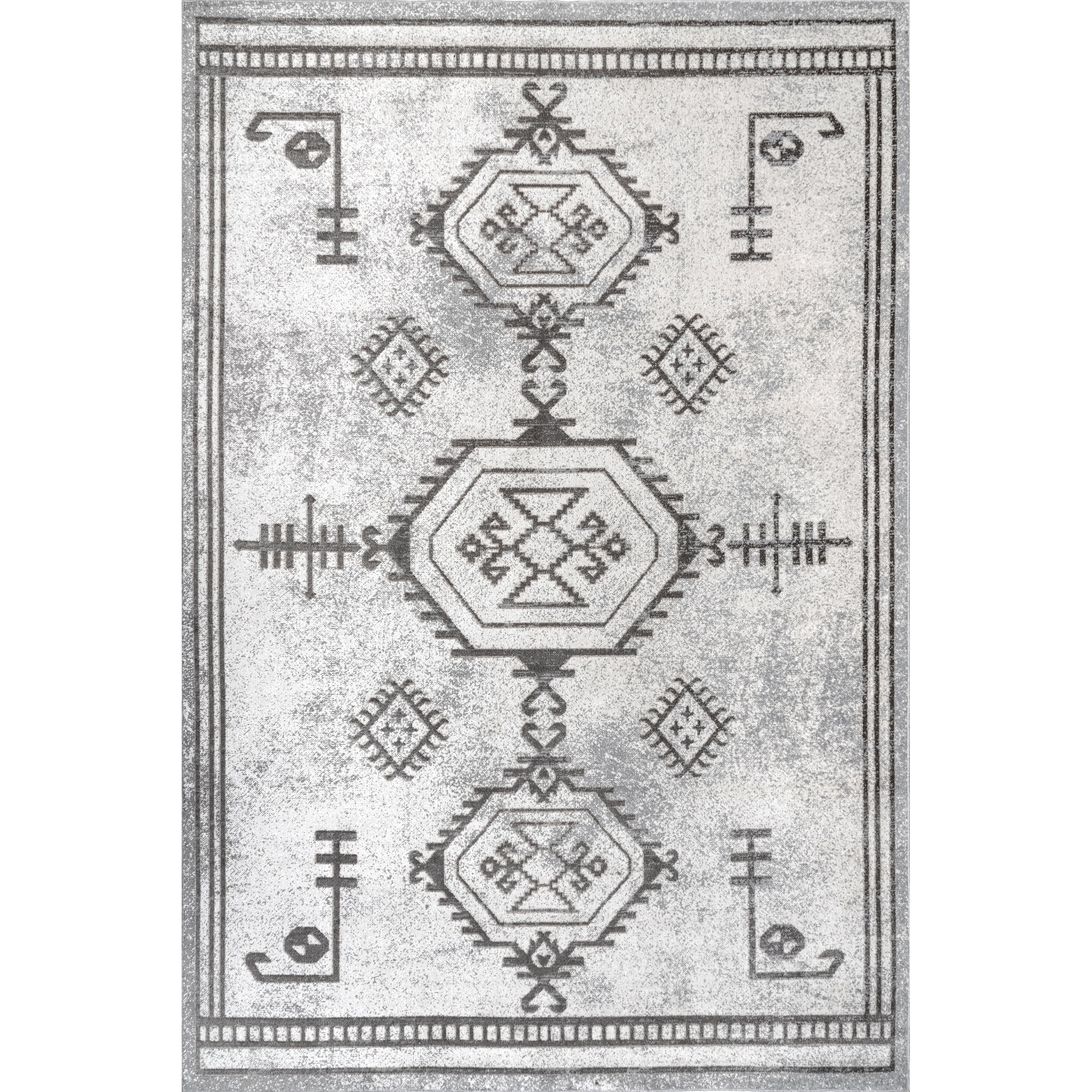 nuLOOM Southwestern Area Rug, 5' x 8', Light Grey, Machine Washable ...