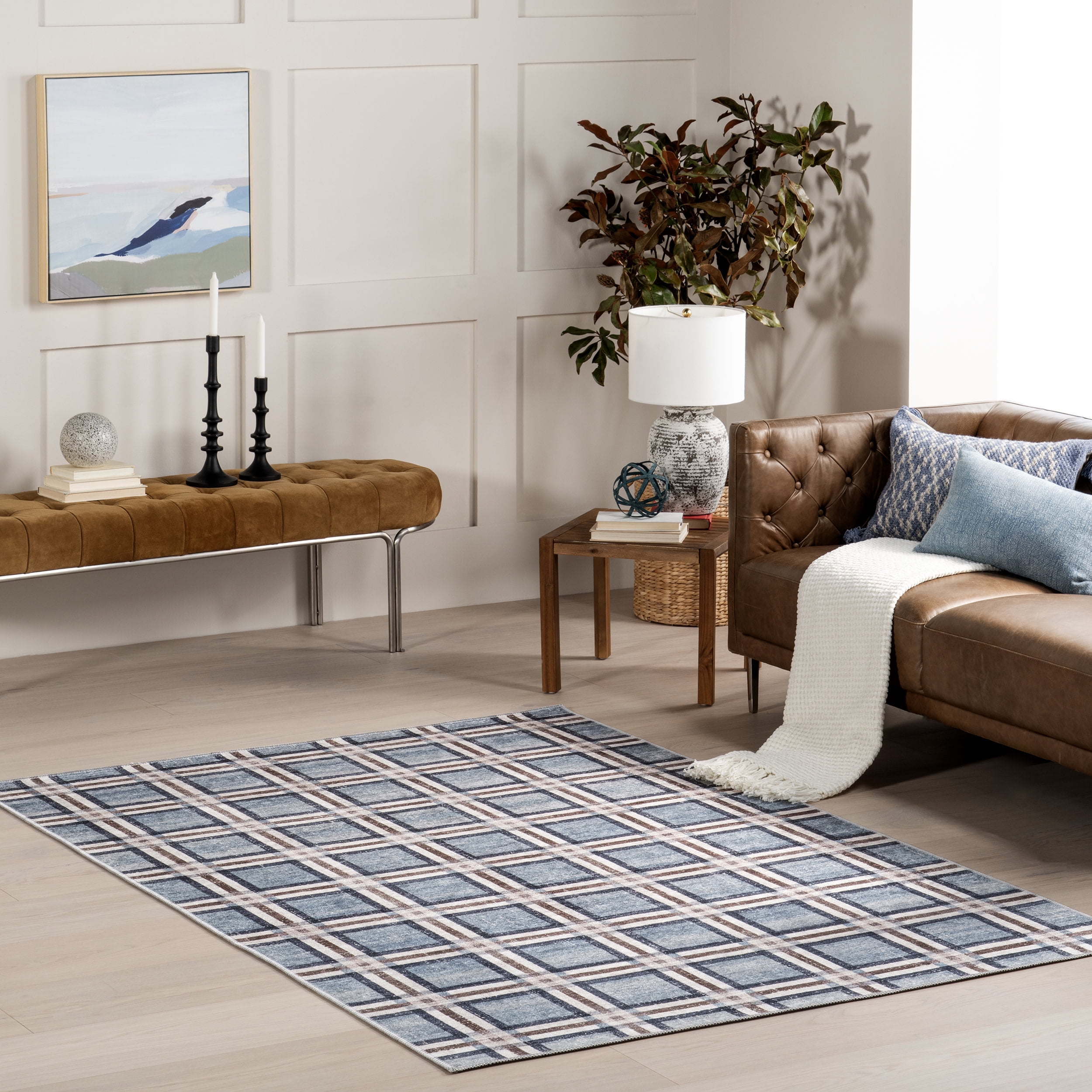 nuLOOM Steph Windowpane Plaid Machine Washable Area Rug, 6' 7" x 9 ...