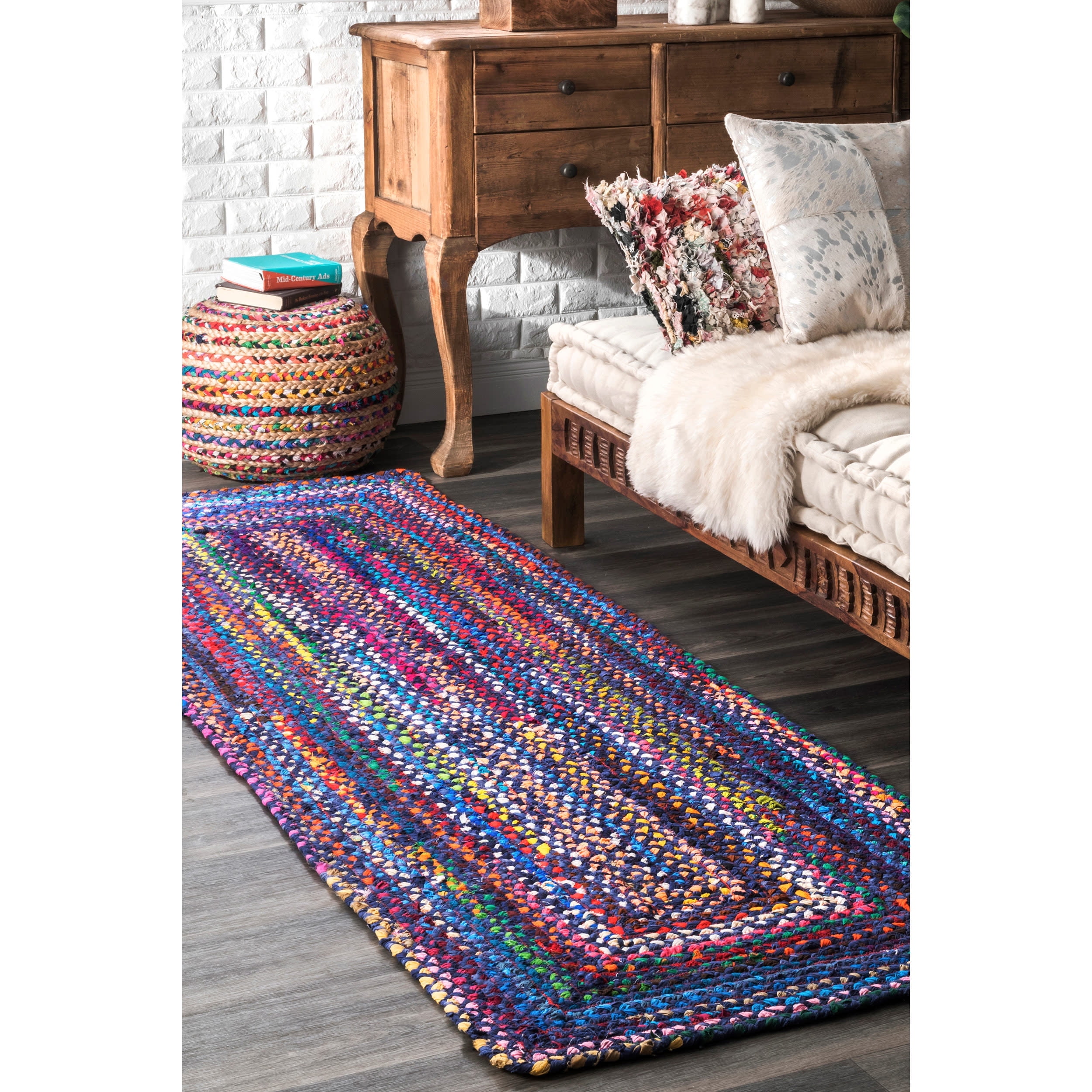 nuLOOM Tammara Bohemian Hand Braided Area Rug, 2' 6" x 10', Blue ...