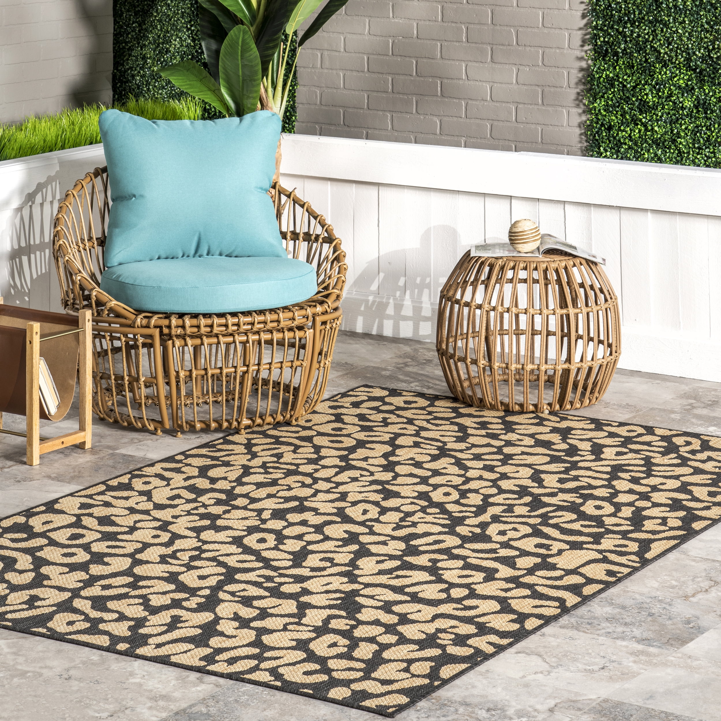 nuLOOM Terenia Leopard Indoor/Outdoor Area Rug, 5' x 8', Dark Gray ...