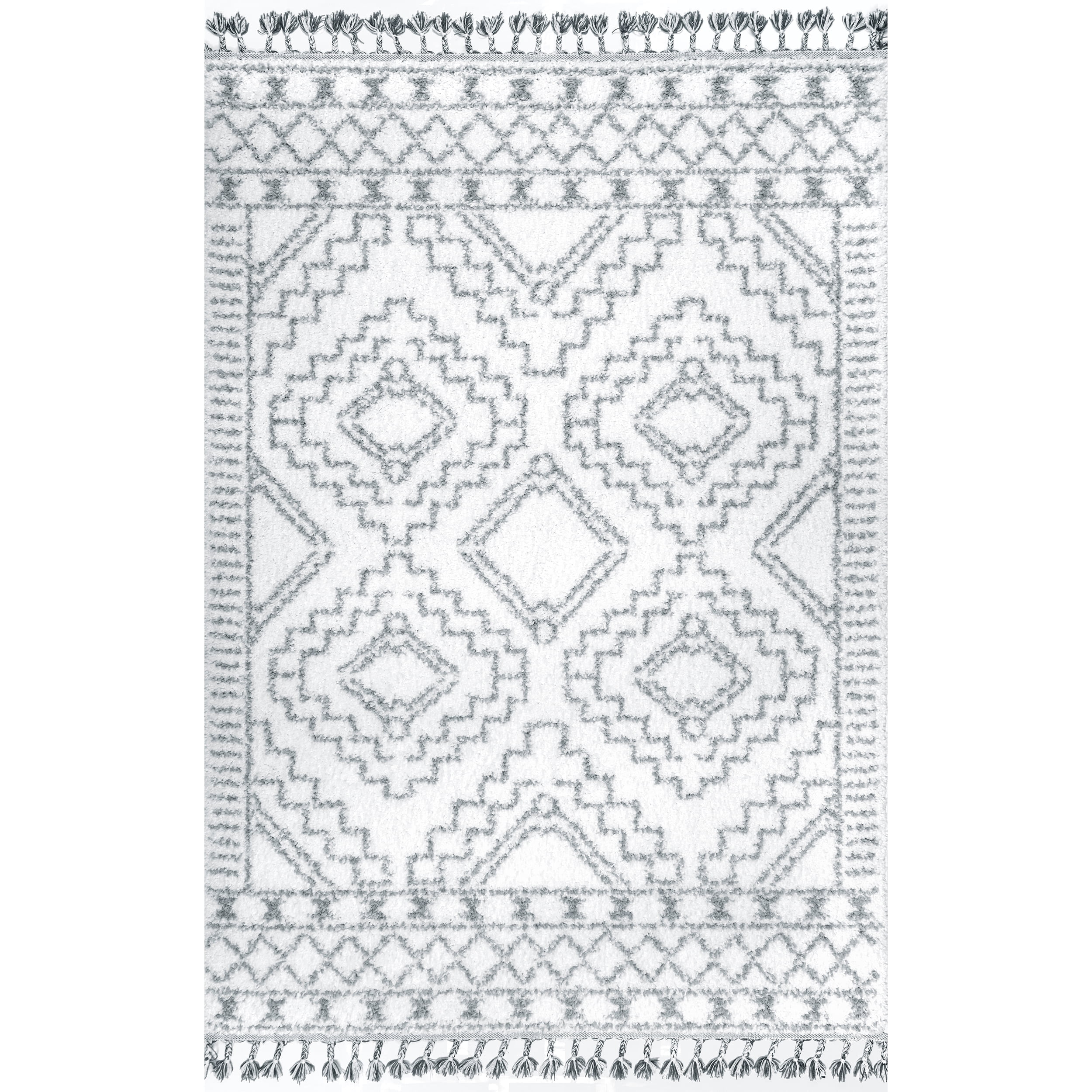 nuLOOM Vasiliki Moroccan Shag Tasseled Area Rug, 7' 10" x 10', White ...