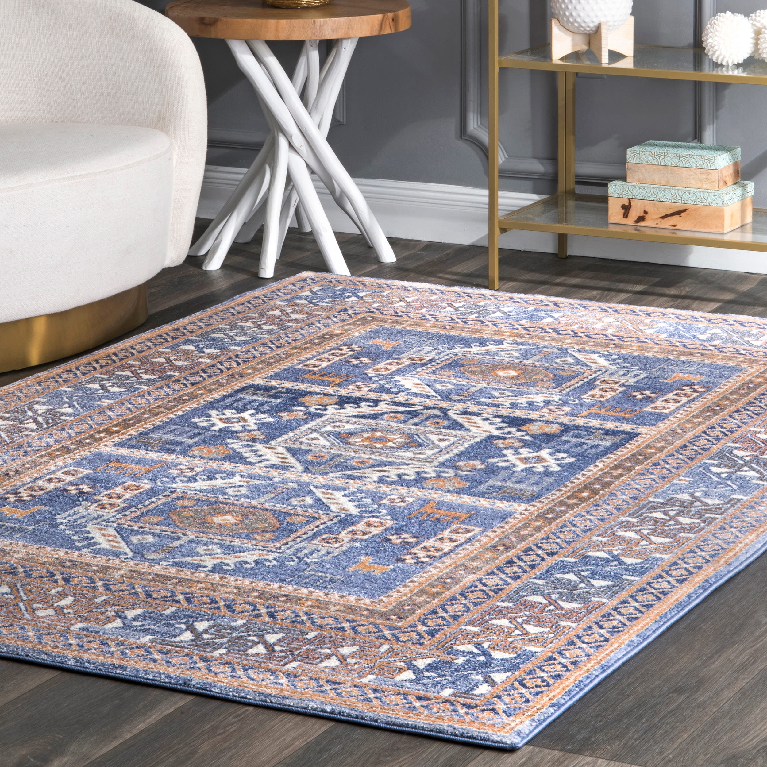 nuLOOM Vintage Lorena Tribal Area Rug, 8' 10" x 12', Blue - Walmart.com