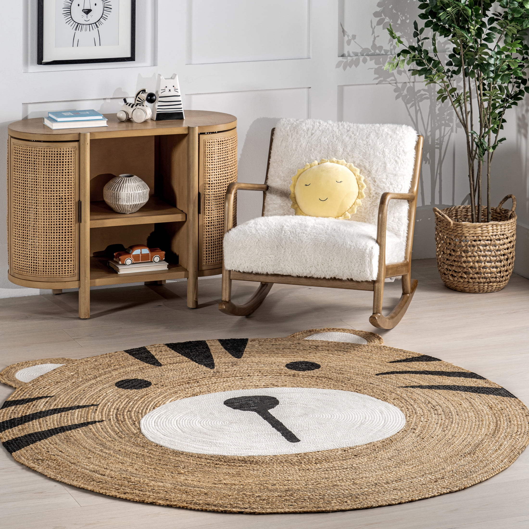 nuLOOM Zaylee Tiger Handwoven Kids Jute Area Rug, 6', Round, Zaylee ...