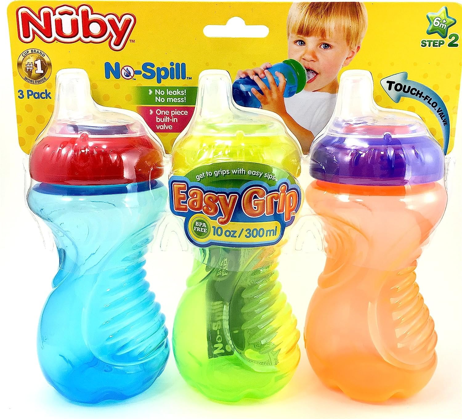 Nuby No Spill Easy Grip 10 Oz Sippy Cups 3 Pack - Walmart.com