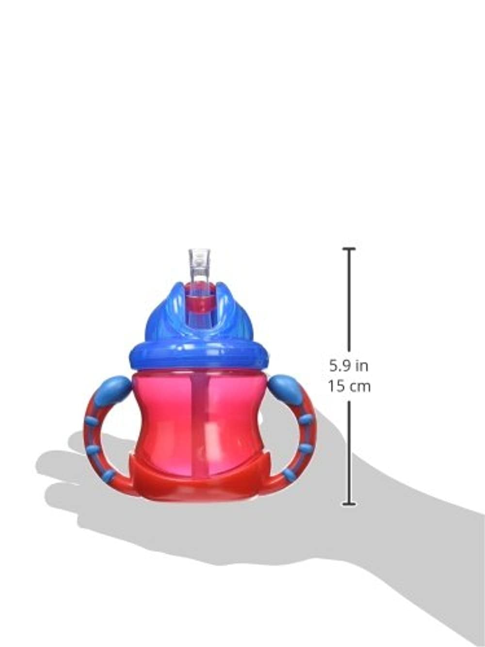nuby two-handle no-spill flip n' sip straw cup, 8 ounce, red with blue - Walmart.com