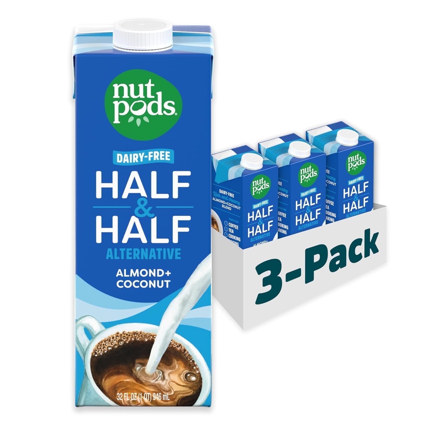 nutpods Half & Half Dairy-Free Creamer, 32oz 3pk, Unsweetened - Walmart.com