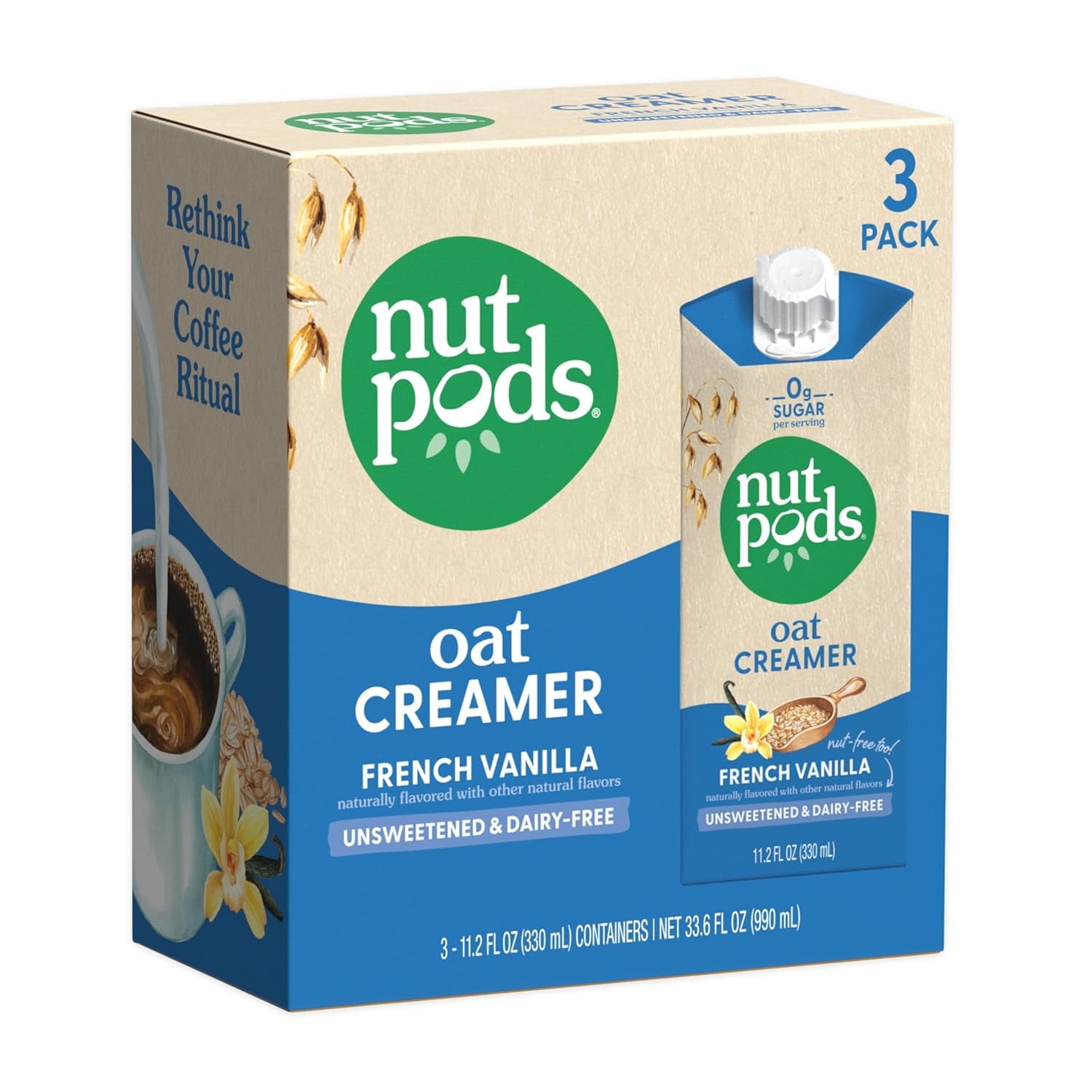 nutpods Oat French Vanilla Unsweetened Dairy-Free Coffee Creamer 11.2oz ...