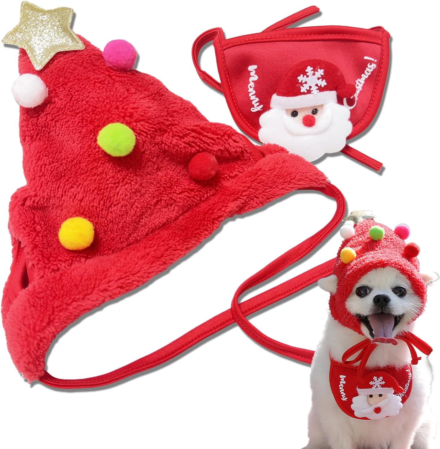 nuyezo Adorable Christmas Tree Pom-Pom Hat for Pets,Dog Santa Hat ...