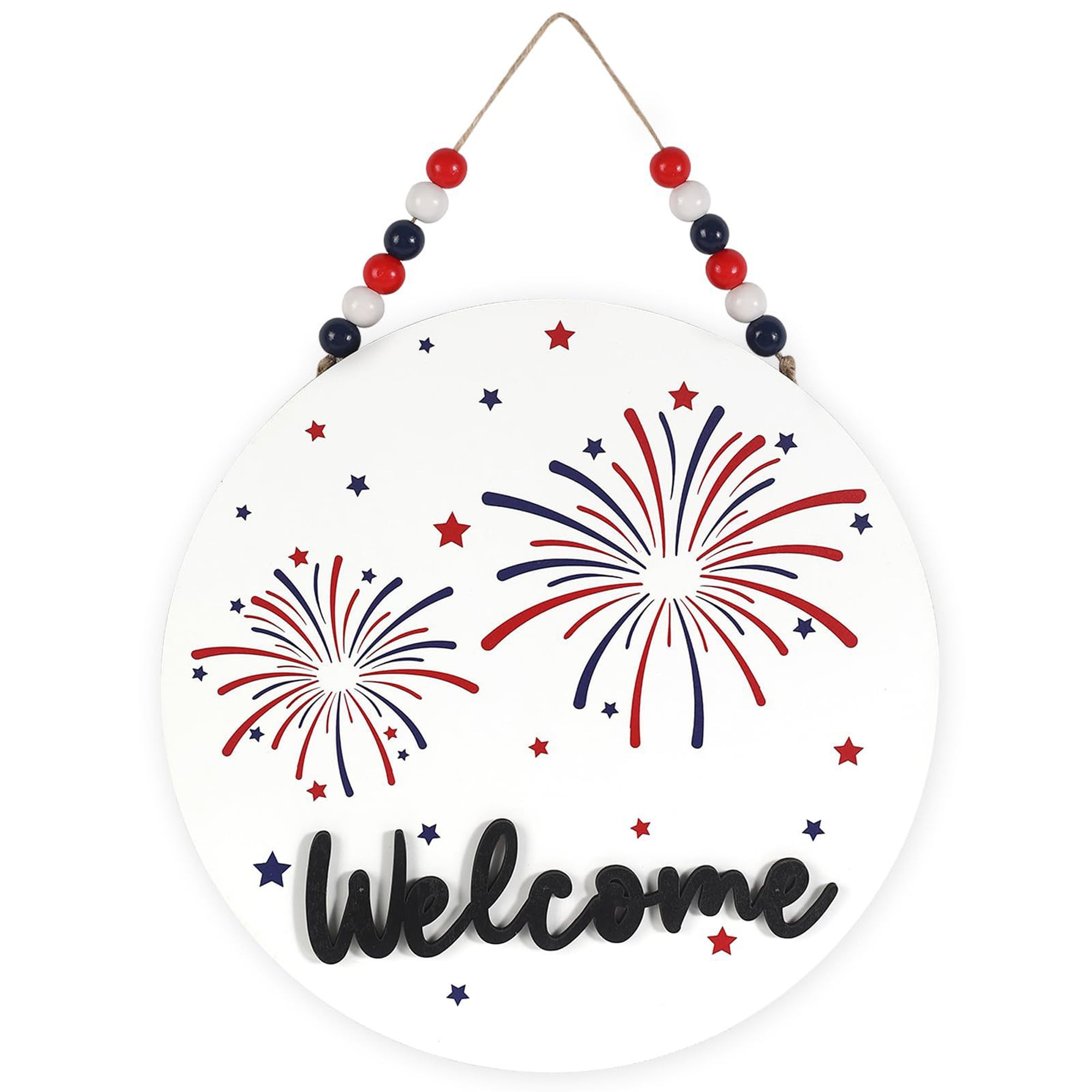nvzhuang 4th of July Welcome Sign Star Firework Round Sign Patriotic ...