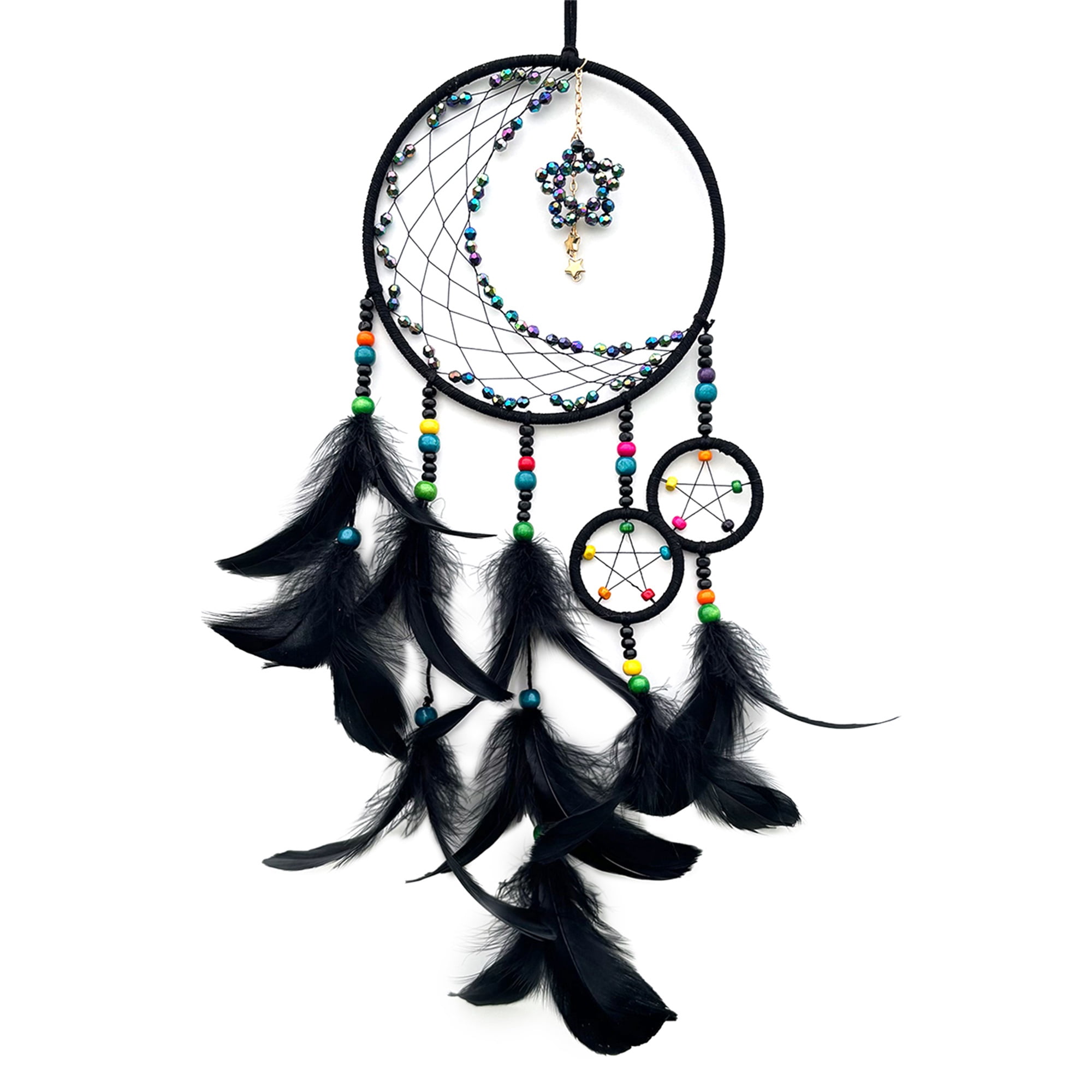 nvzhuang Black Feather Dream Catcher Star Moon Beads Wall Art Good ...