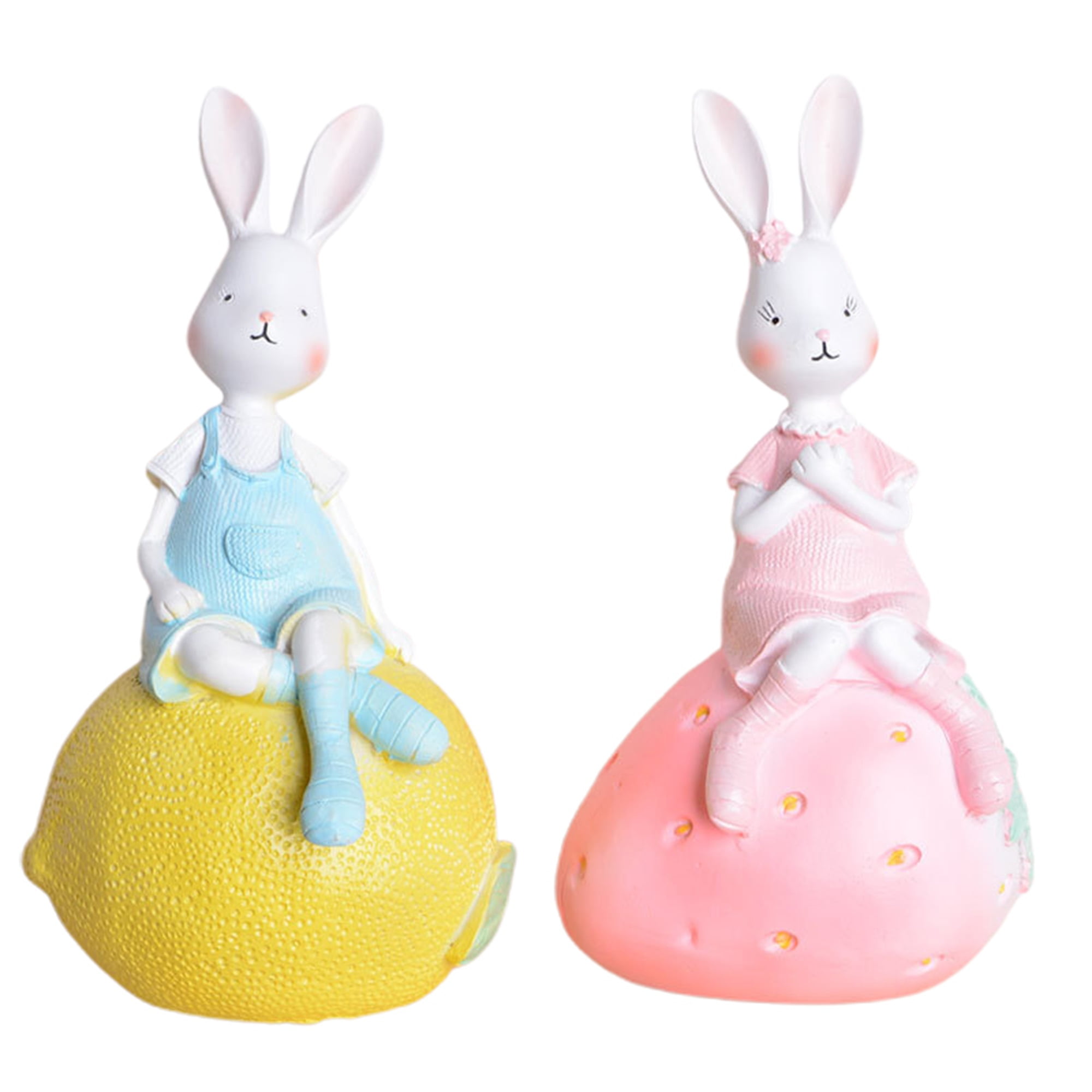 nvzhuang Easter Bunny Statue Cute Rabbit Sitting on Fruit Figurine ...