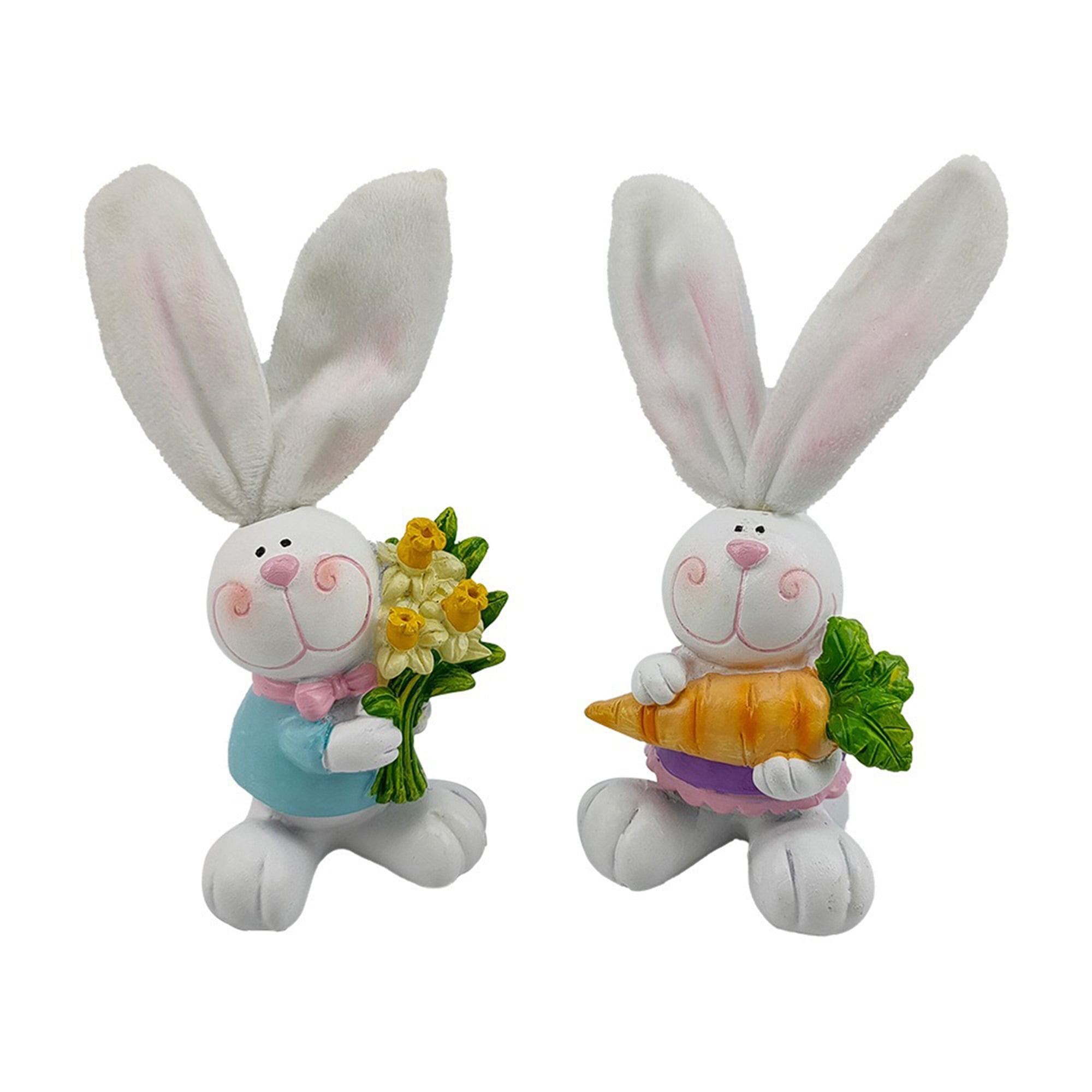 nvzhuang Easter Bunny Statues Cute Rabbit Holding Carrot/Flower ...