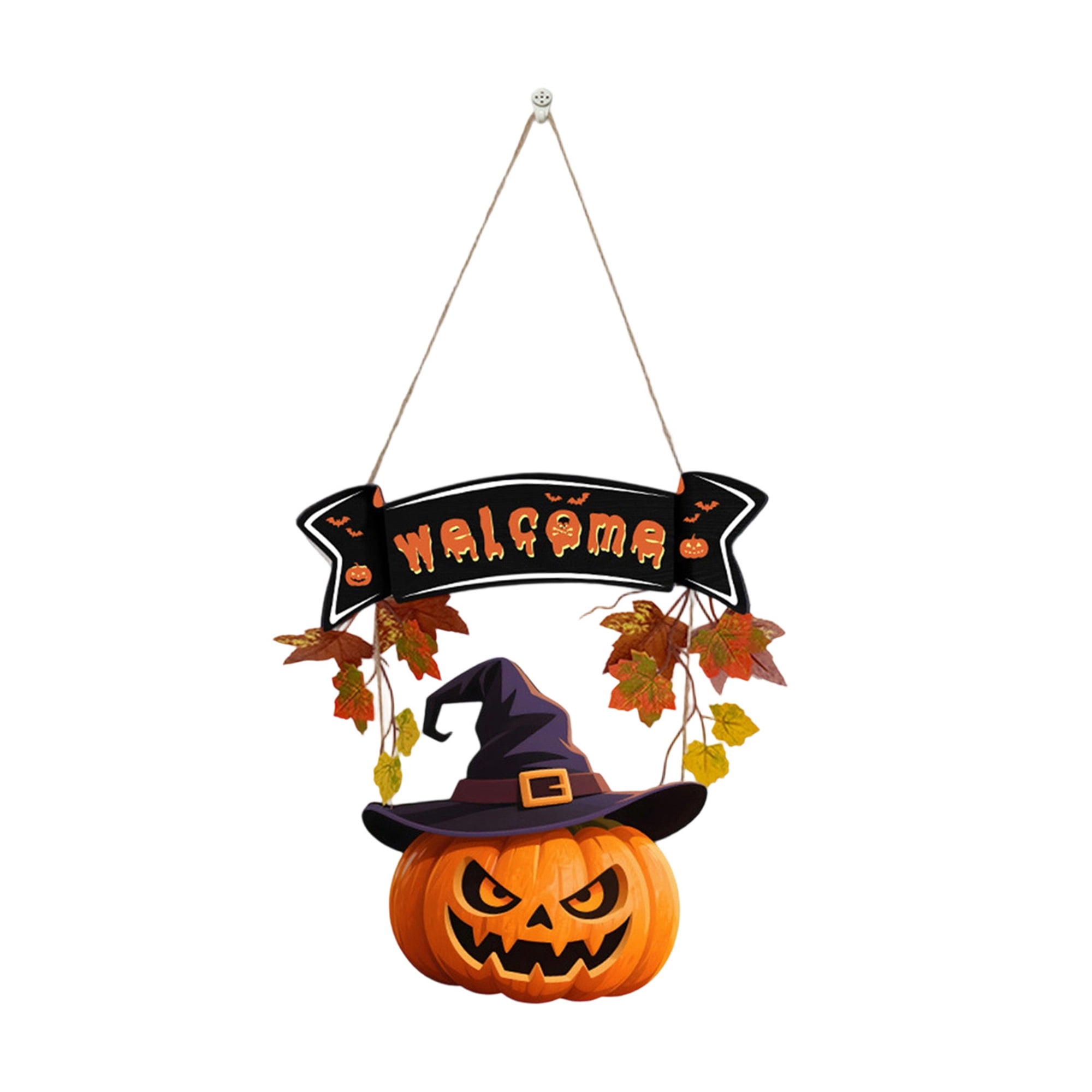 nvzhuang Halloween Welcome Door Sign Colorful Pumpkin Maple Leaf Letter ...
