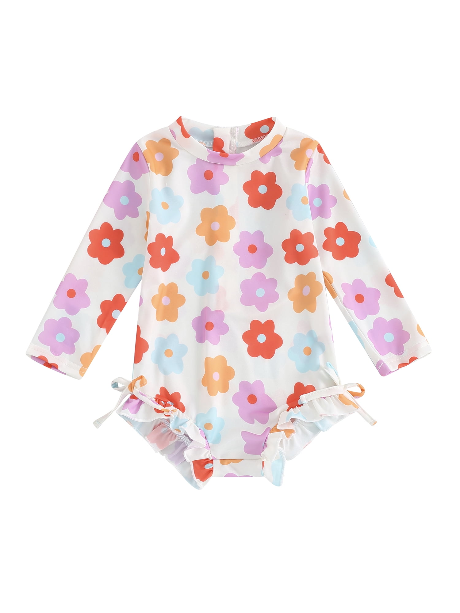 nvzhuang Little Girl Long Sleeve Swimsuit Bow Flower Print Swimsuit ...